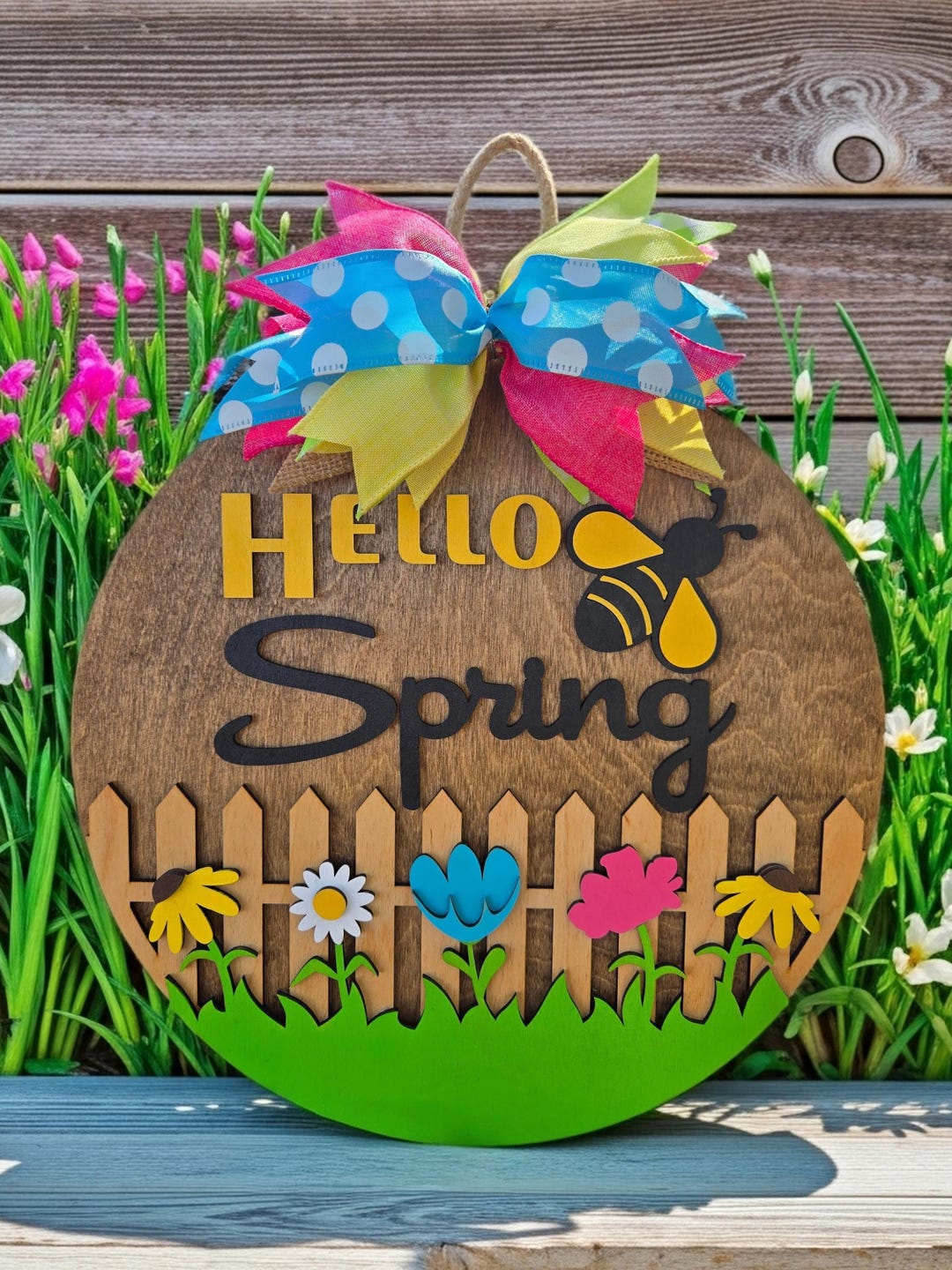 Hello Spring Bee Door Hanger: 3-layer Baltic Birch Wood Sign, Welcome ...