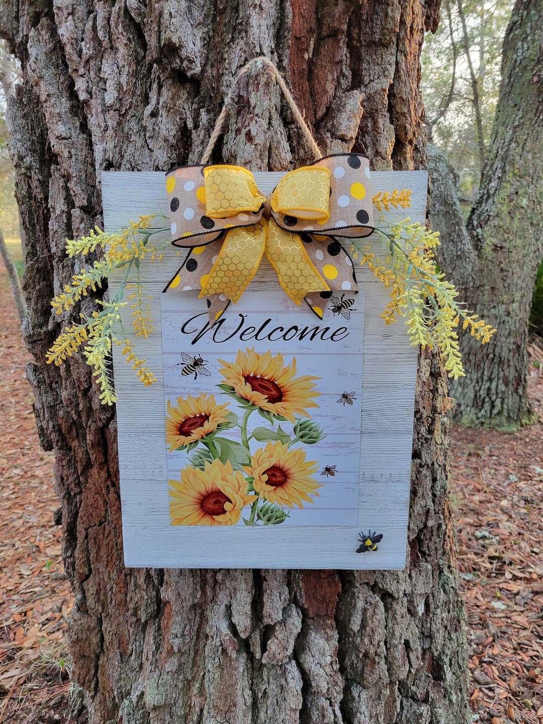 Bee Welcome Sign, Door Hanger, Wall Decor, Front Door Sign, Porch Decor ...
