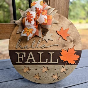 Hello Fall Wooden Door Hanger: Farmhouse Fall Leaves Porch Decor - Etsy