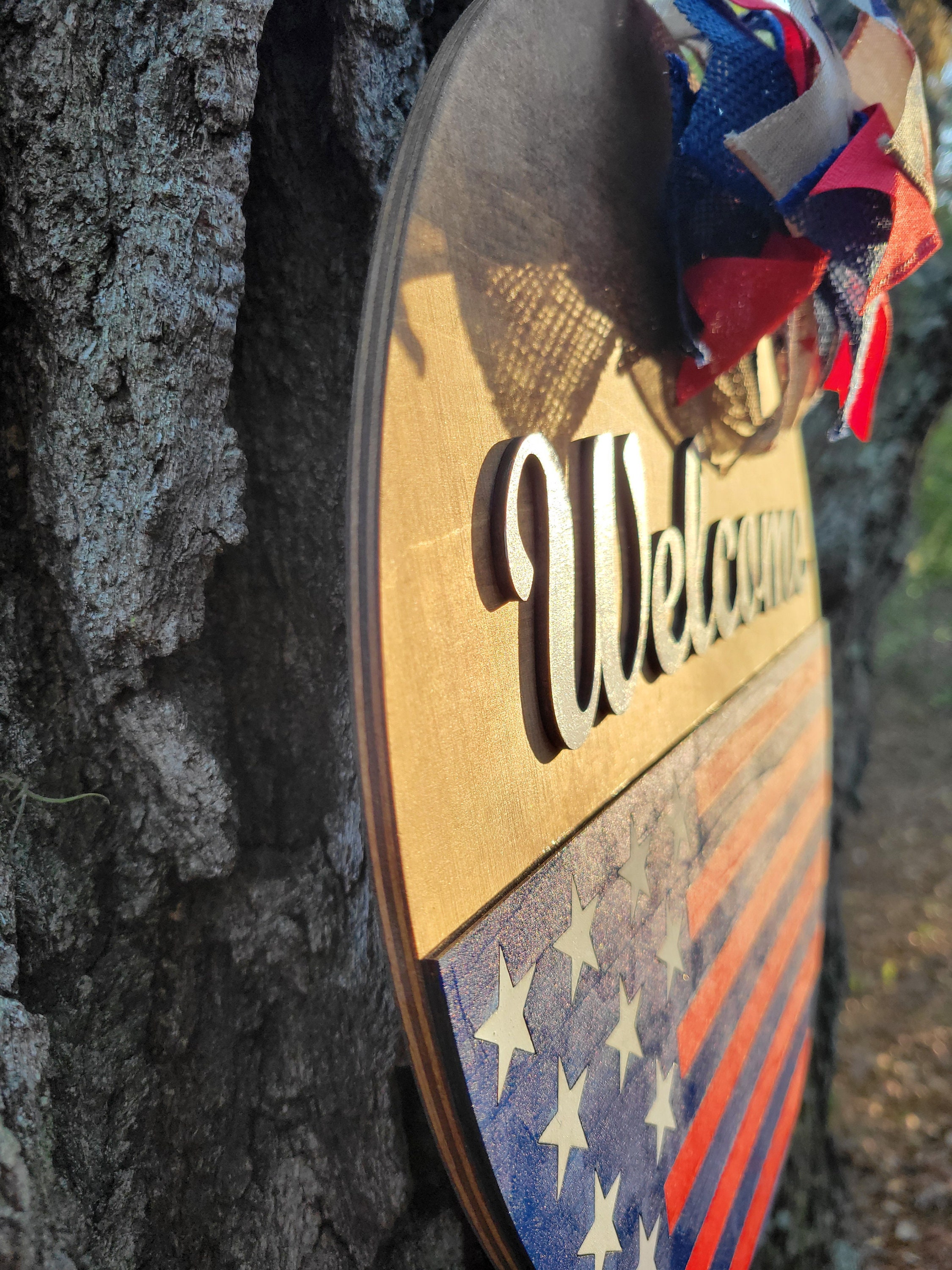Patriotic Welcome Sign, Welcome Door Hanger, American Flag Sign, 4th of ...
