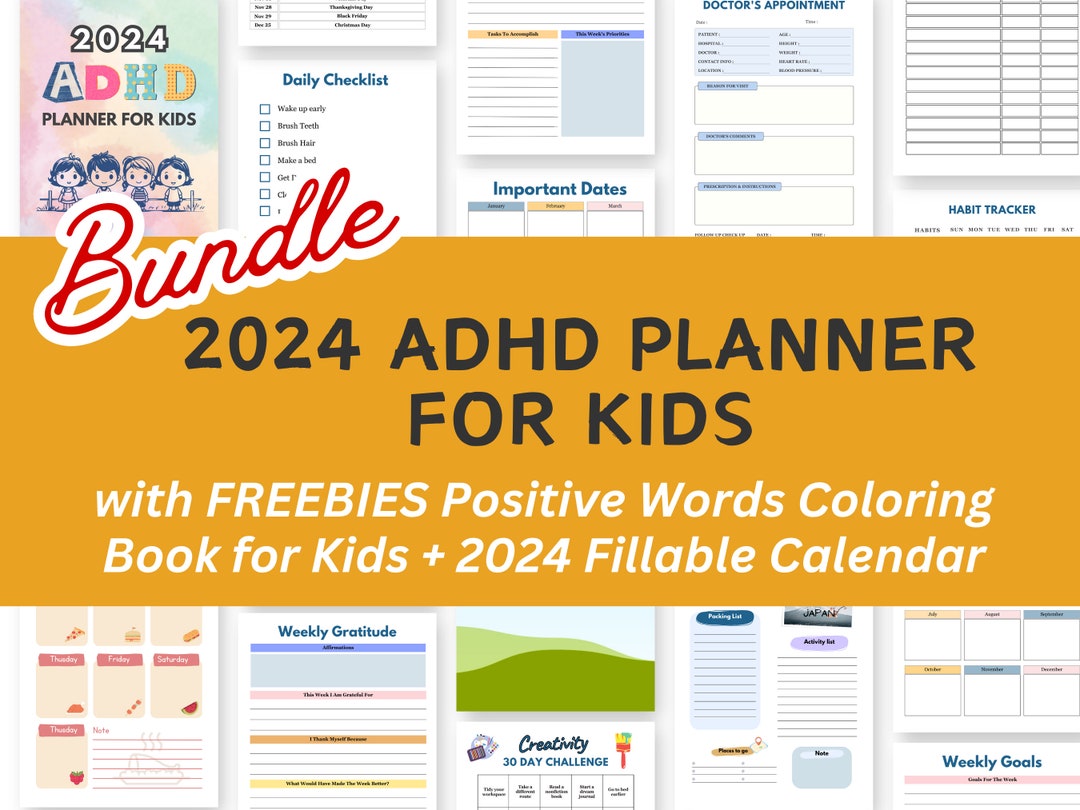 2024 ADHD Kids Planner Coloring Book Fillable Calendar - Etsy