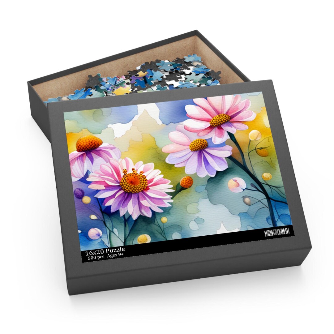 Watercolor Daisies Jigsaw Puzzle, Floral Art, 500 Piece (16"x20") - Etsy