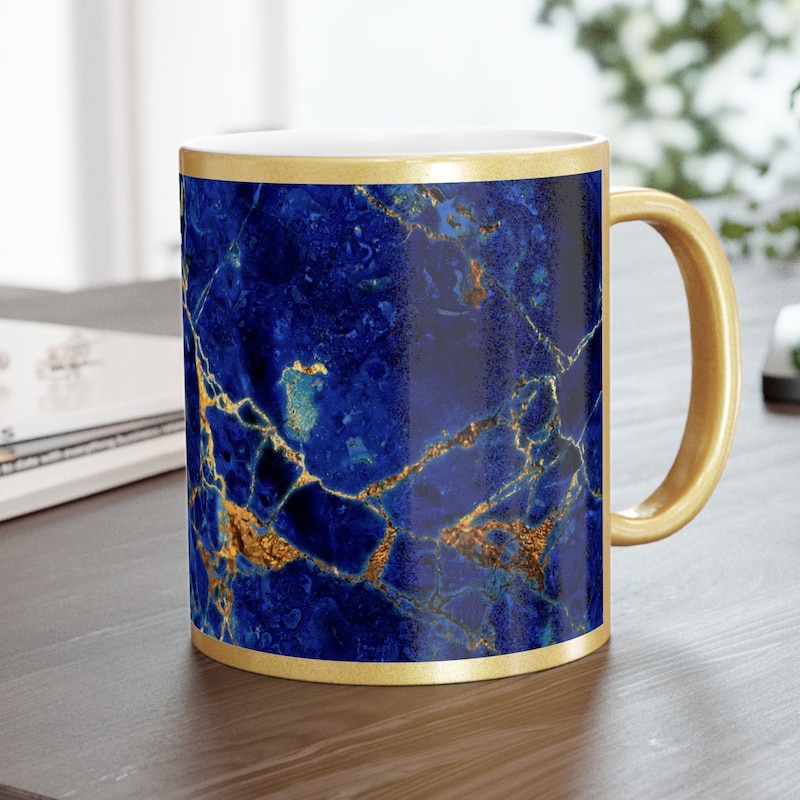 Blue and Gold Mug - Etsy