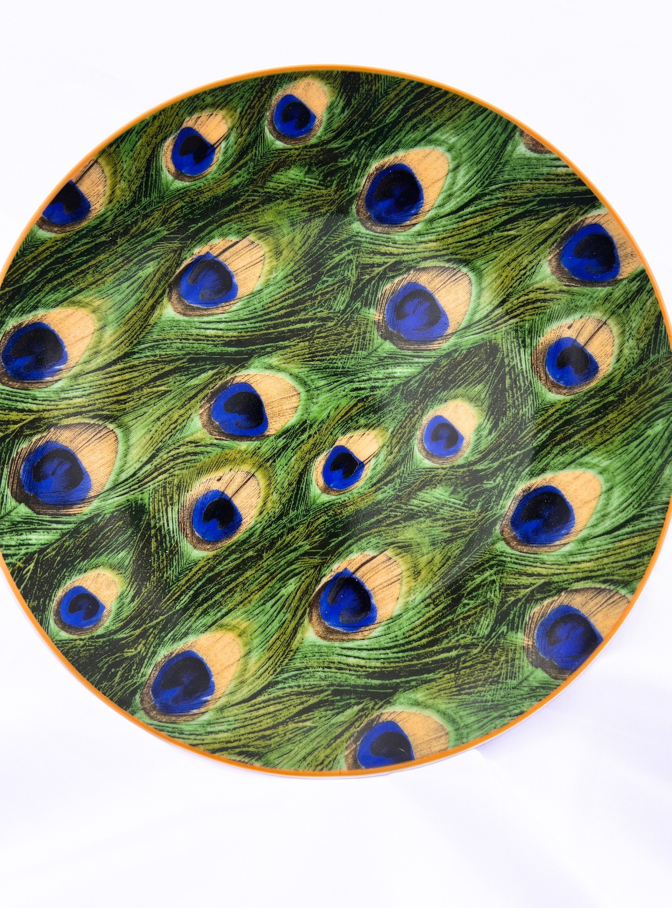 Hand Painted-serving Plate-wall Plates -peacock Feather-host Gift-gift ...