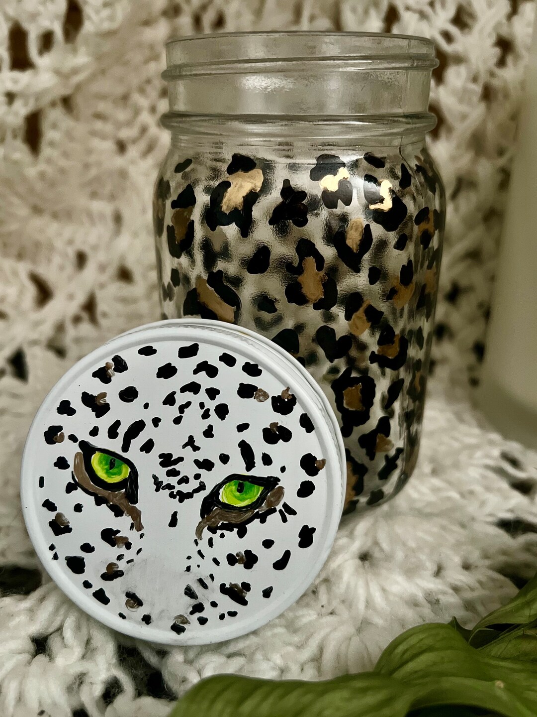 Leopard Print- Hand Painted- Glass Jar- Sourdough Starter Jars- Jars ...