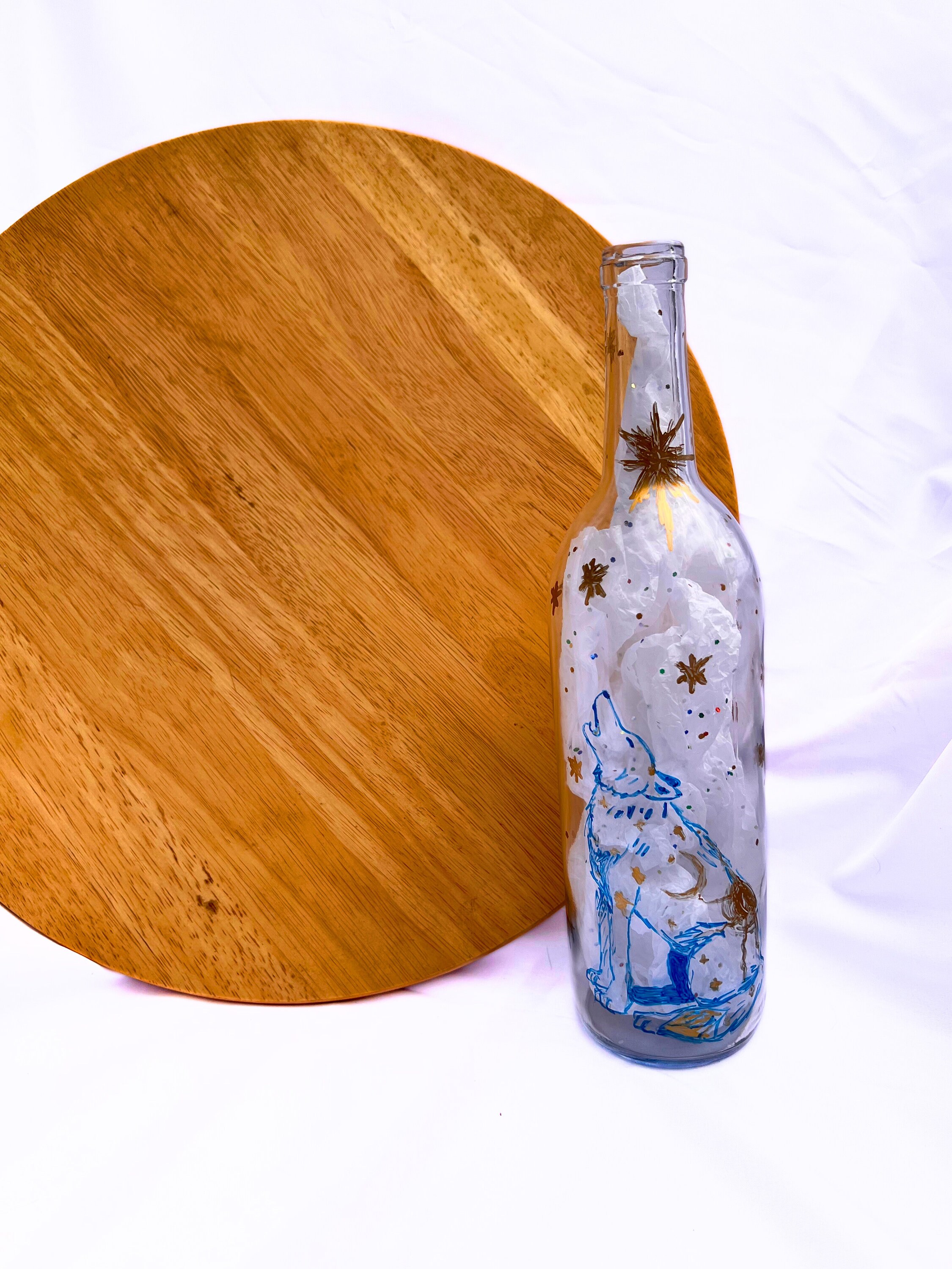 Hand Painted-wolf Bottle-howling Wolf Decor-stars and Moon-gift for ...