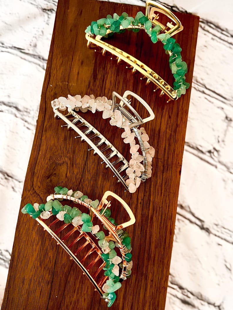 Handmade Crystal Claw Clip – Wire Wrapped Green Aventurine or Rose ...