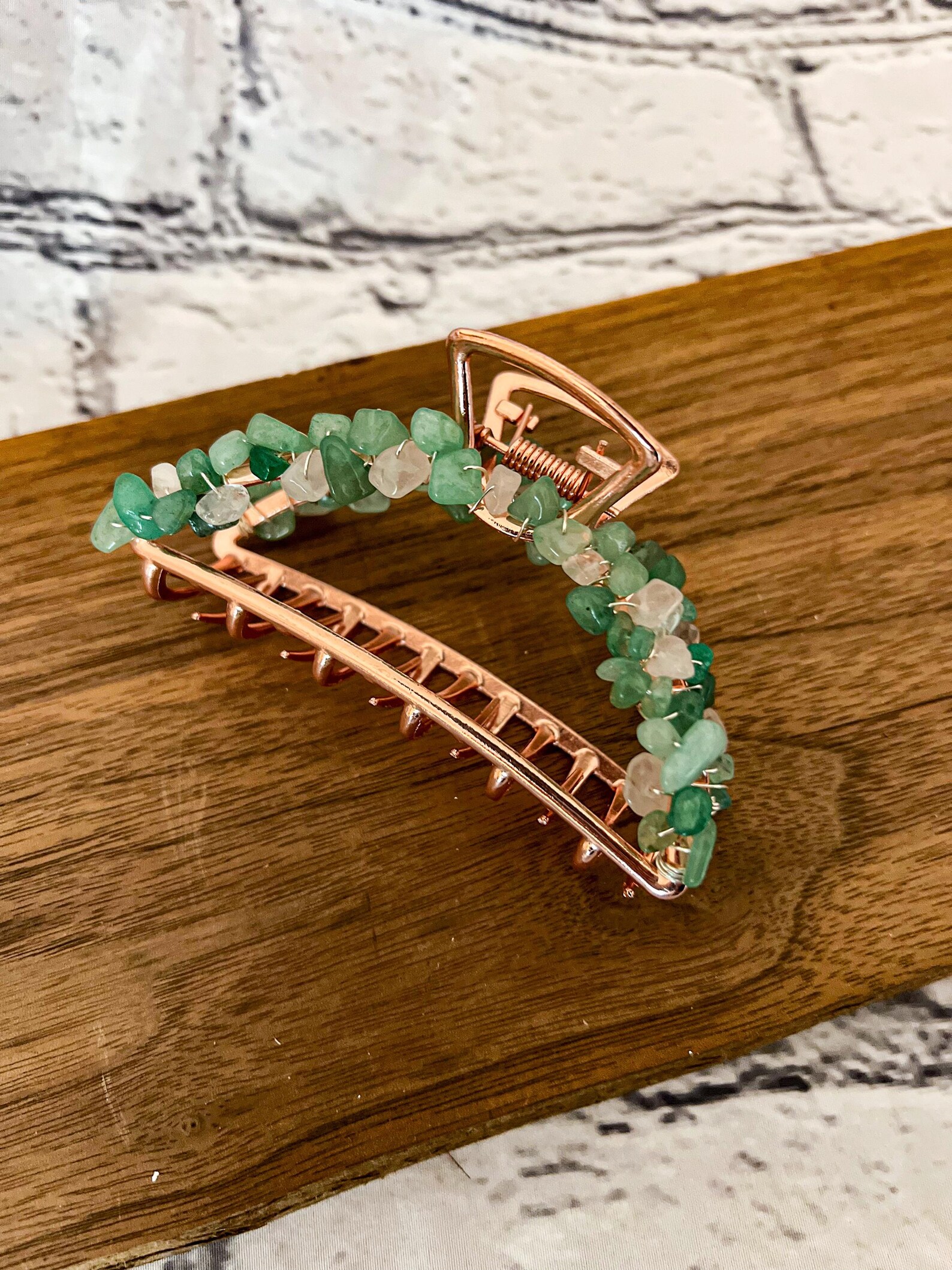 Handmade Crystal Claw Clip – Wire Wrapped Green Aventurine or Rose ...