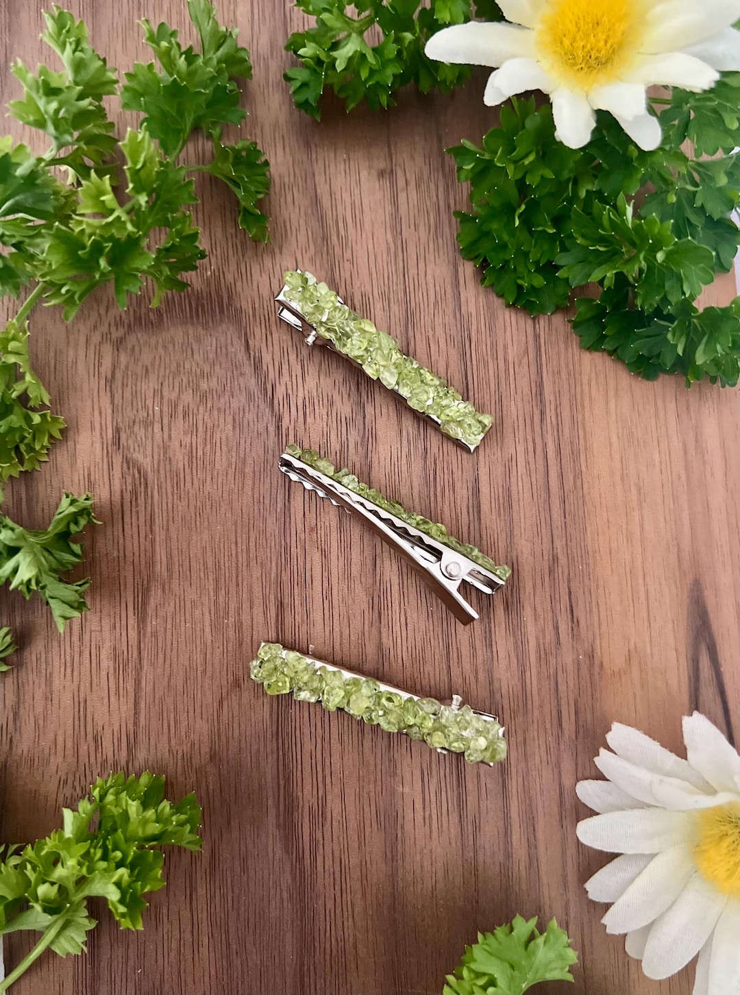 Peridot Crystal Hair Clip Set – Green Meadow Hair Piece - Etsy