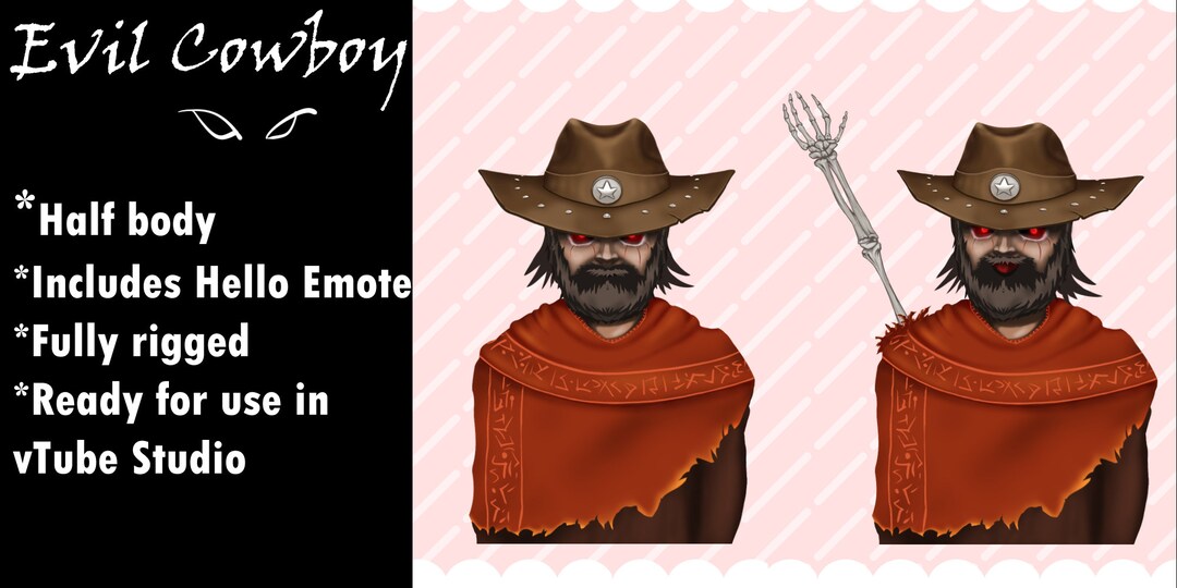 Live2d Vtuber Model Half Body Vtuber Model Premade Model Evil Cowboy ...