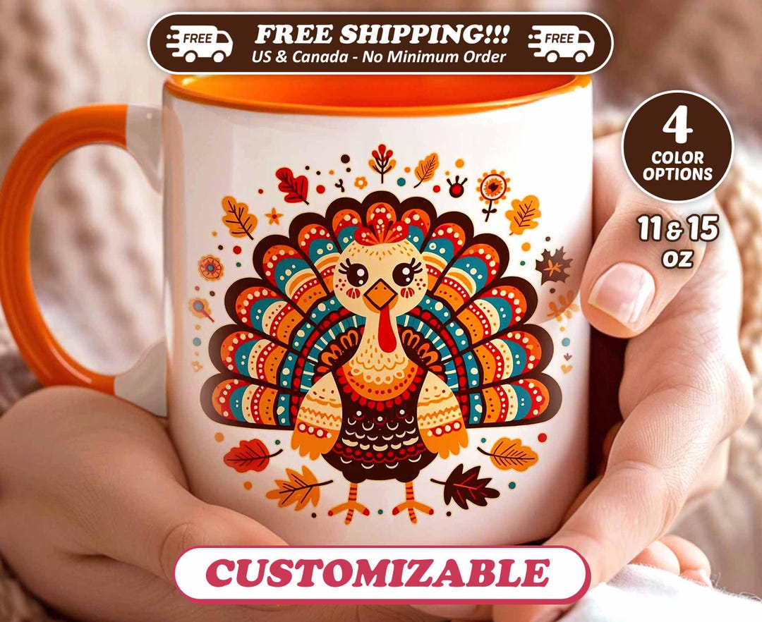 Personalized Thanksgiving Turkey Mug: Fall Decor, Customizable Gift - Etsy