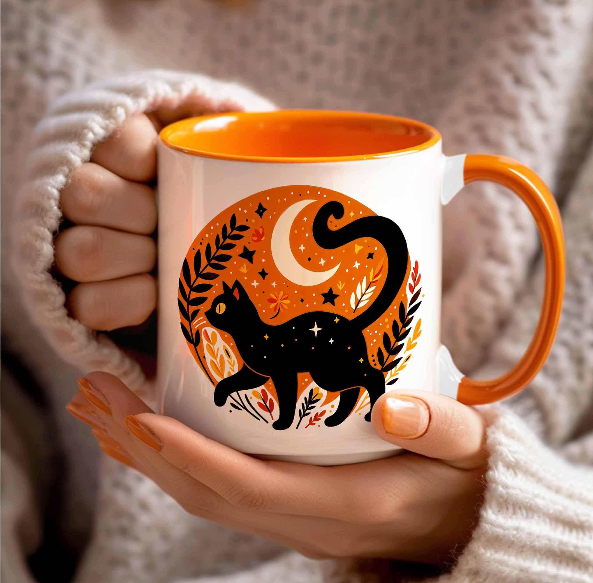 Personalized Halloween Cat Mug, Custom Witchy Black Cat Coffee Cup ...