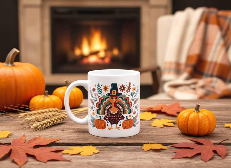 Personalized Thanksgiving Turkey Mug: Fall Decor, Coffee Lover Gift - Etsy