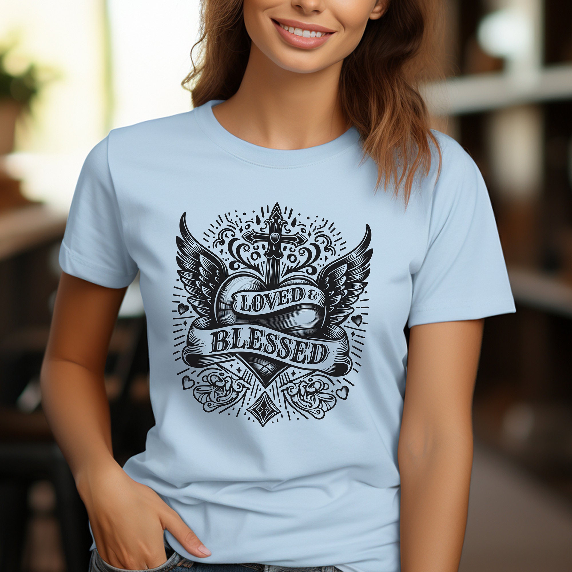 Christian Shirt Vintage Tattoo Birthday Gift, Loved & Blessed Christian ...