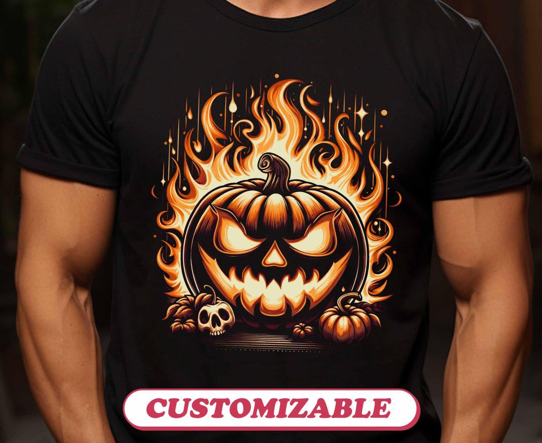 Personalized Flaming Jack O Lantern Halloween Shirt, Spooky Gothic ...