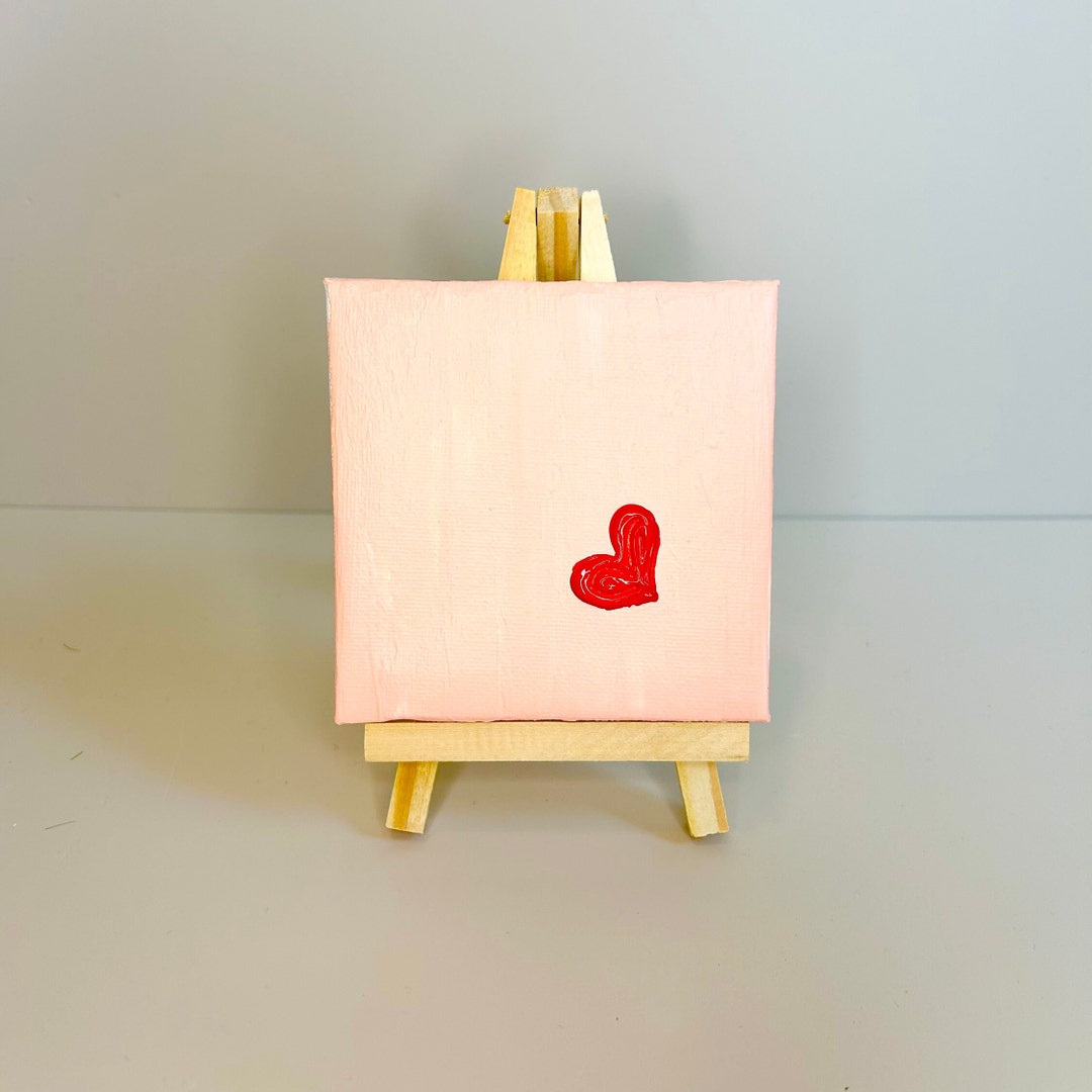 Acrylic Painting on Mini Canvas Heart Love Gift for Her Handmade Gift ...