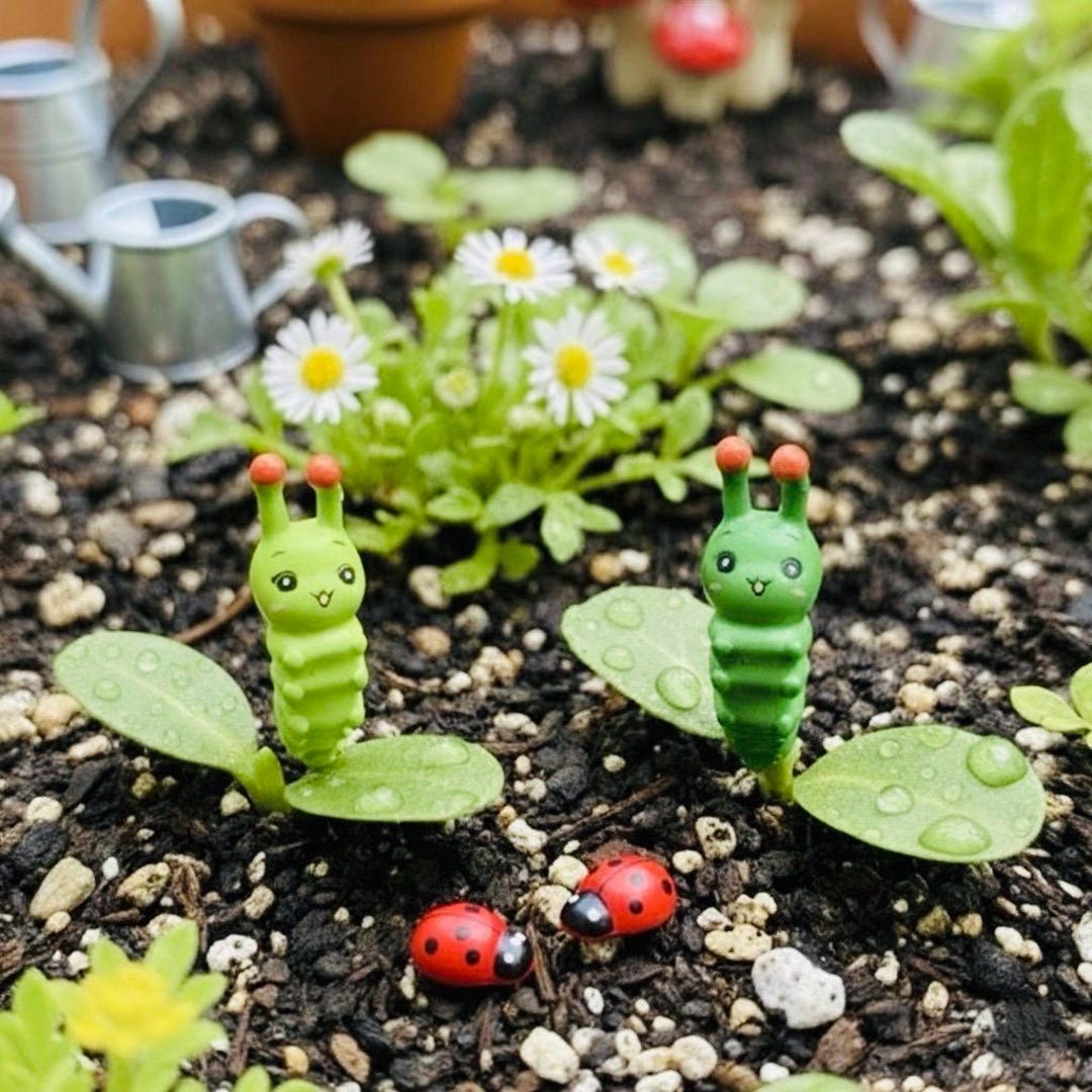 Miniature Caterpillar Ladybug Figurine Kawaii Tiny Bug Fairy Garden ...
