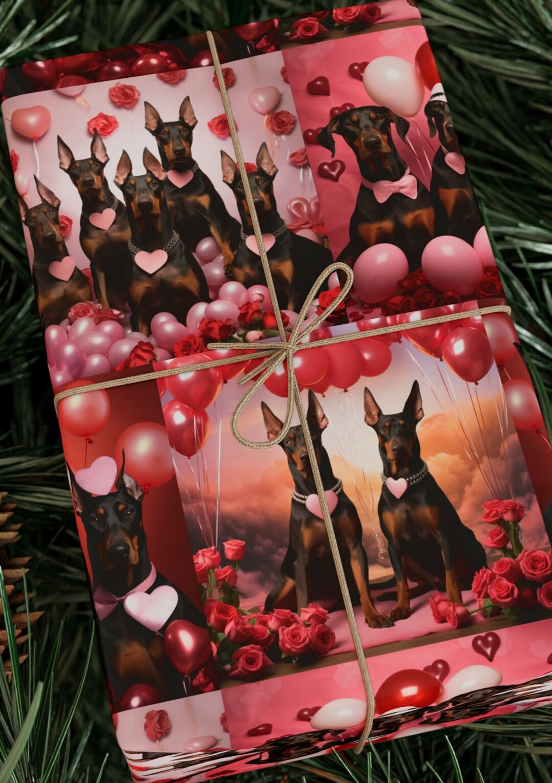 Doberman Pinscher Valentine's Wrapping Paper, Valentine's Day Gift, Dog Lovers Gift, Gift for ...