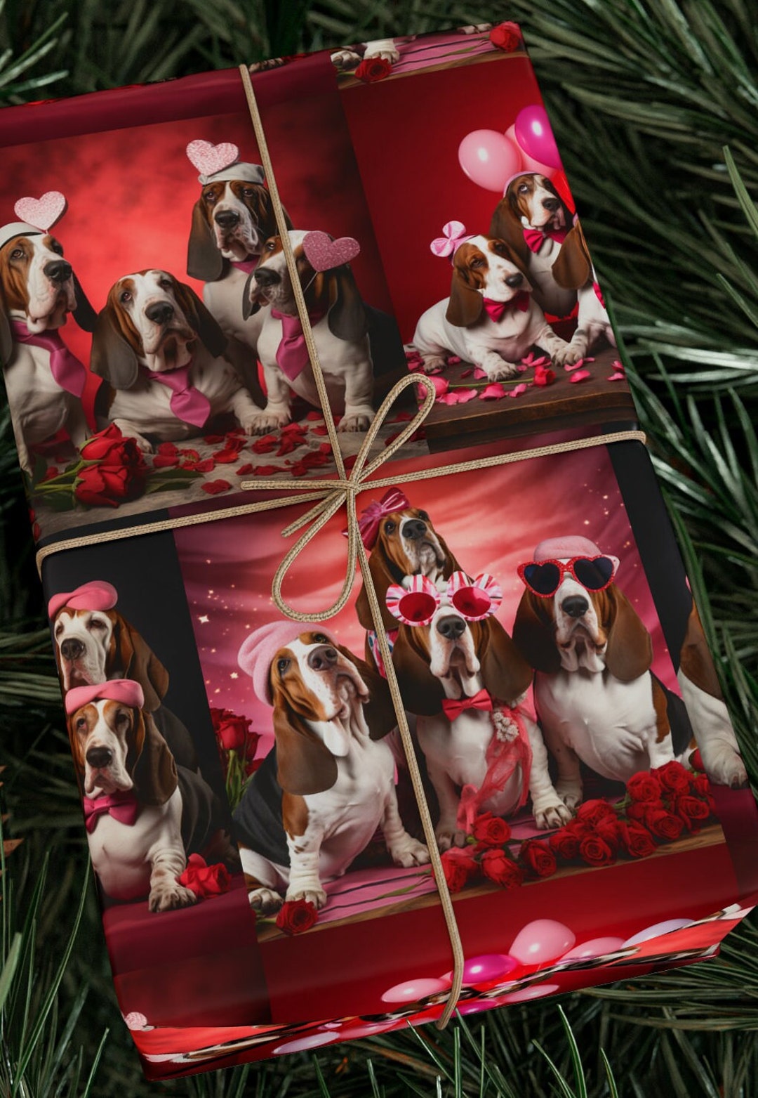 Basset Hound Valentine's Wrapping Paper, Valentine's Day Gift, Dog ...