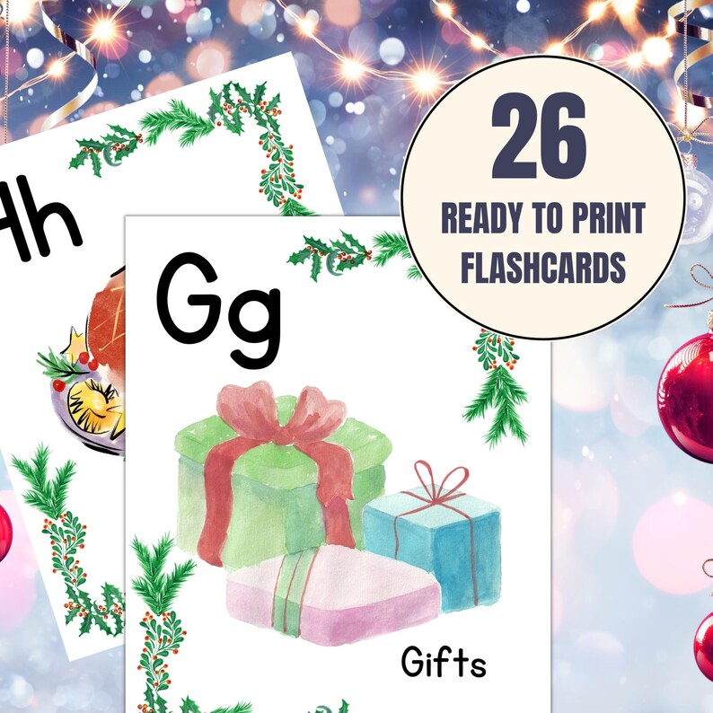 Christmas Alphabet Flashcards Printable ABC Flashcards Montessori Toys ...