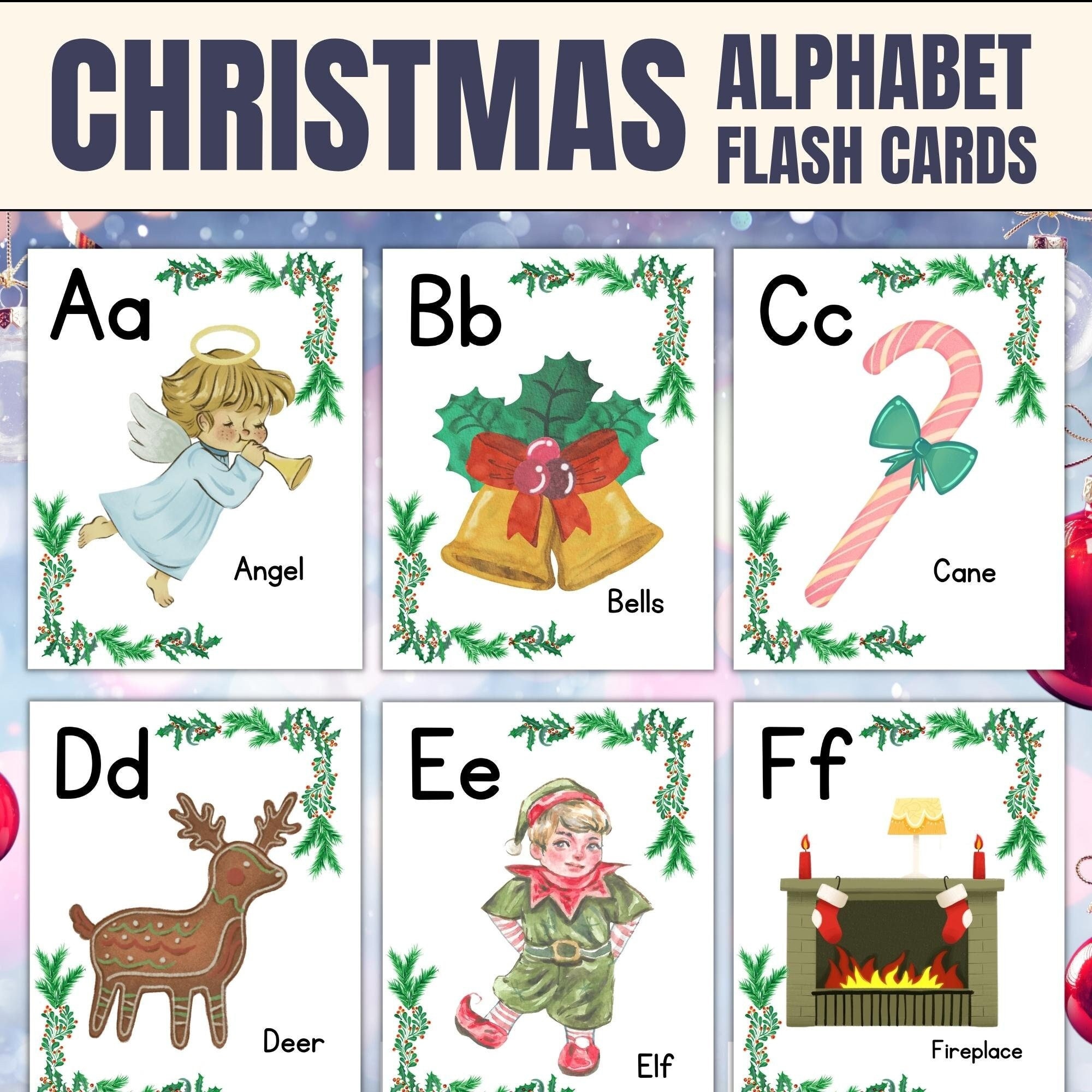 Christmas Alphabet Flashcards Printable ABC Flashcards Montessori Toys ...