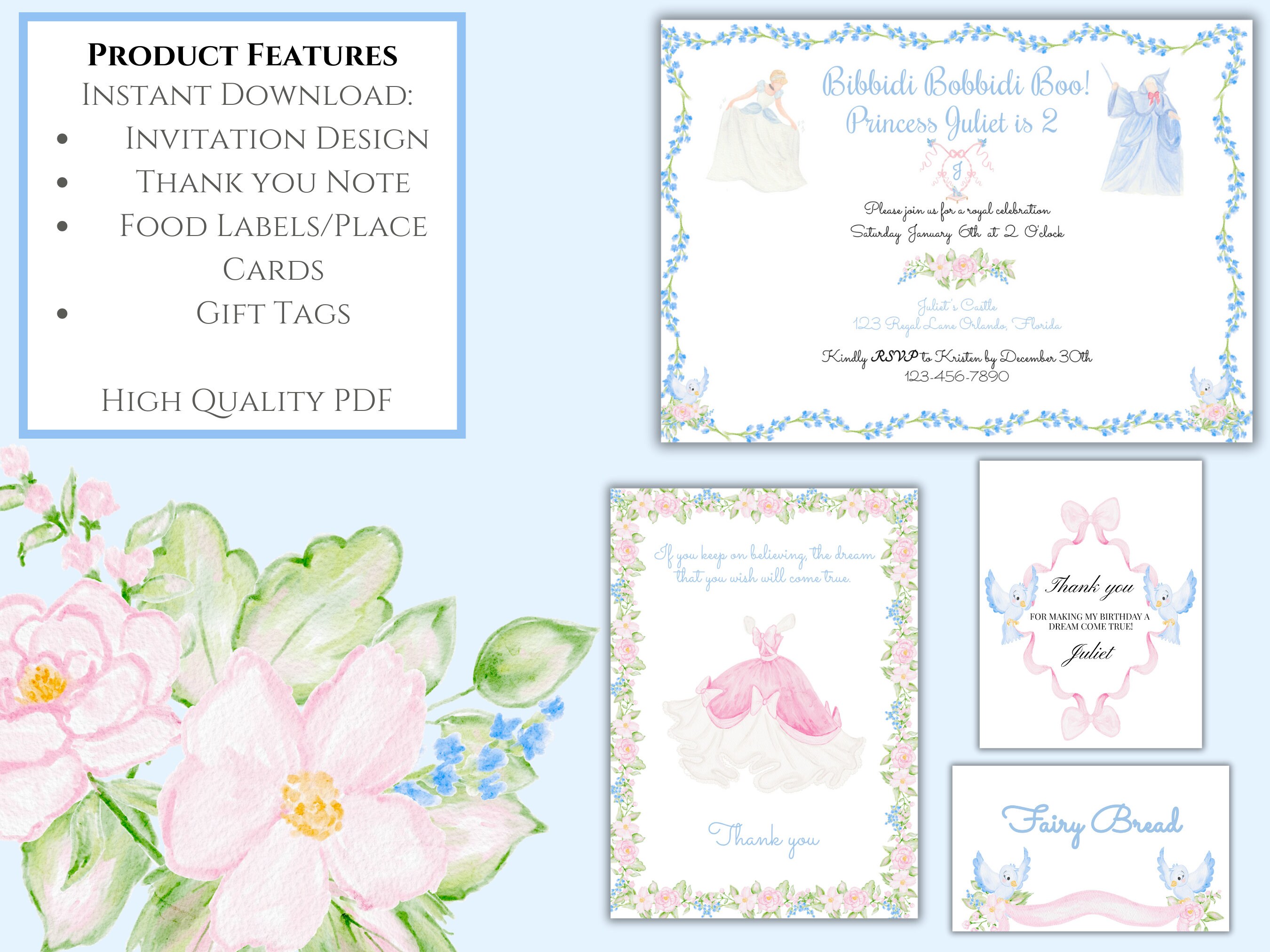 Cinderella Bibbidi Bobbidi Boo Birthday Invitation Set - Digital ...
