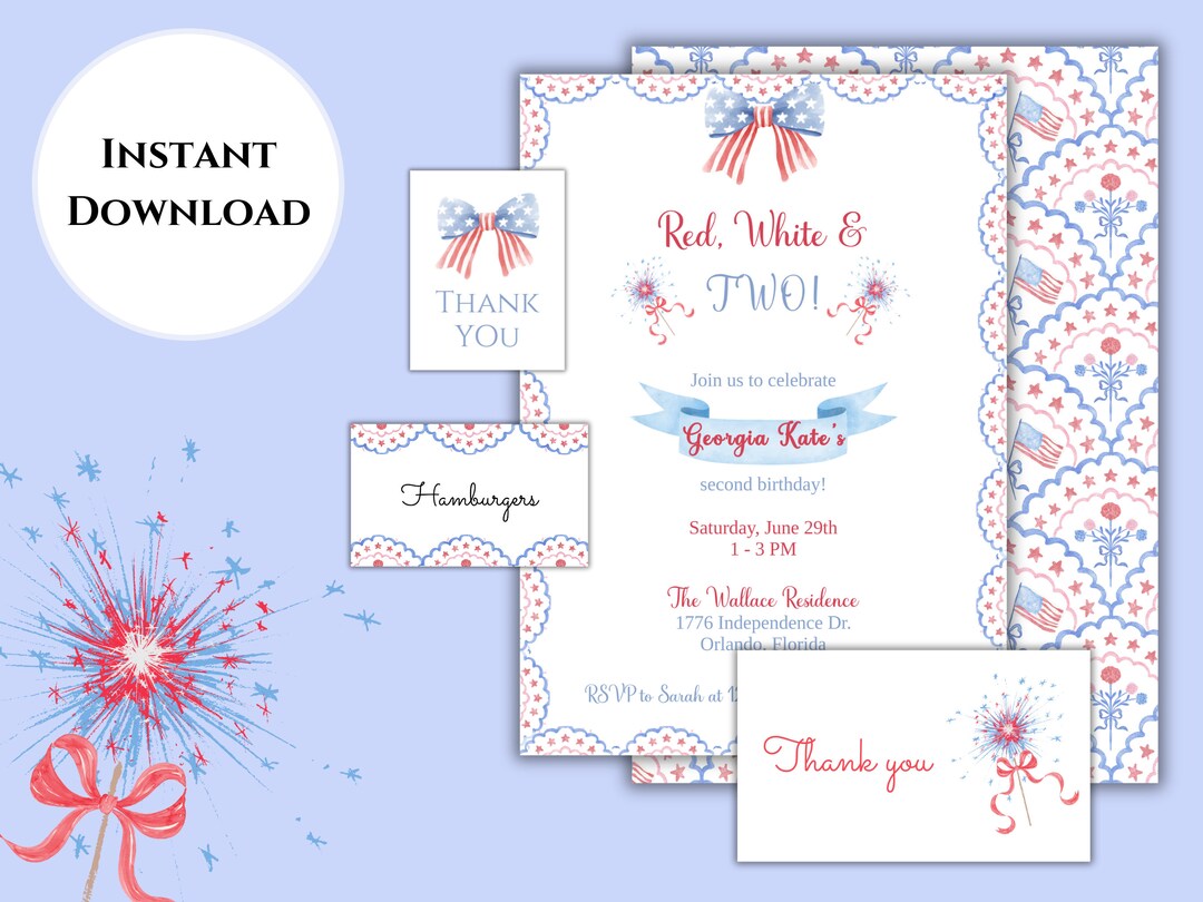 4th of July 2nd Birthday Invitation - Digital - Editable - Etsy
