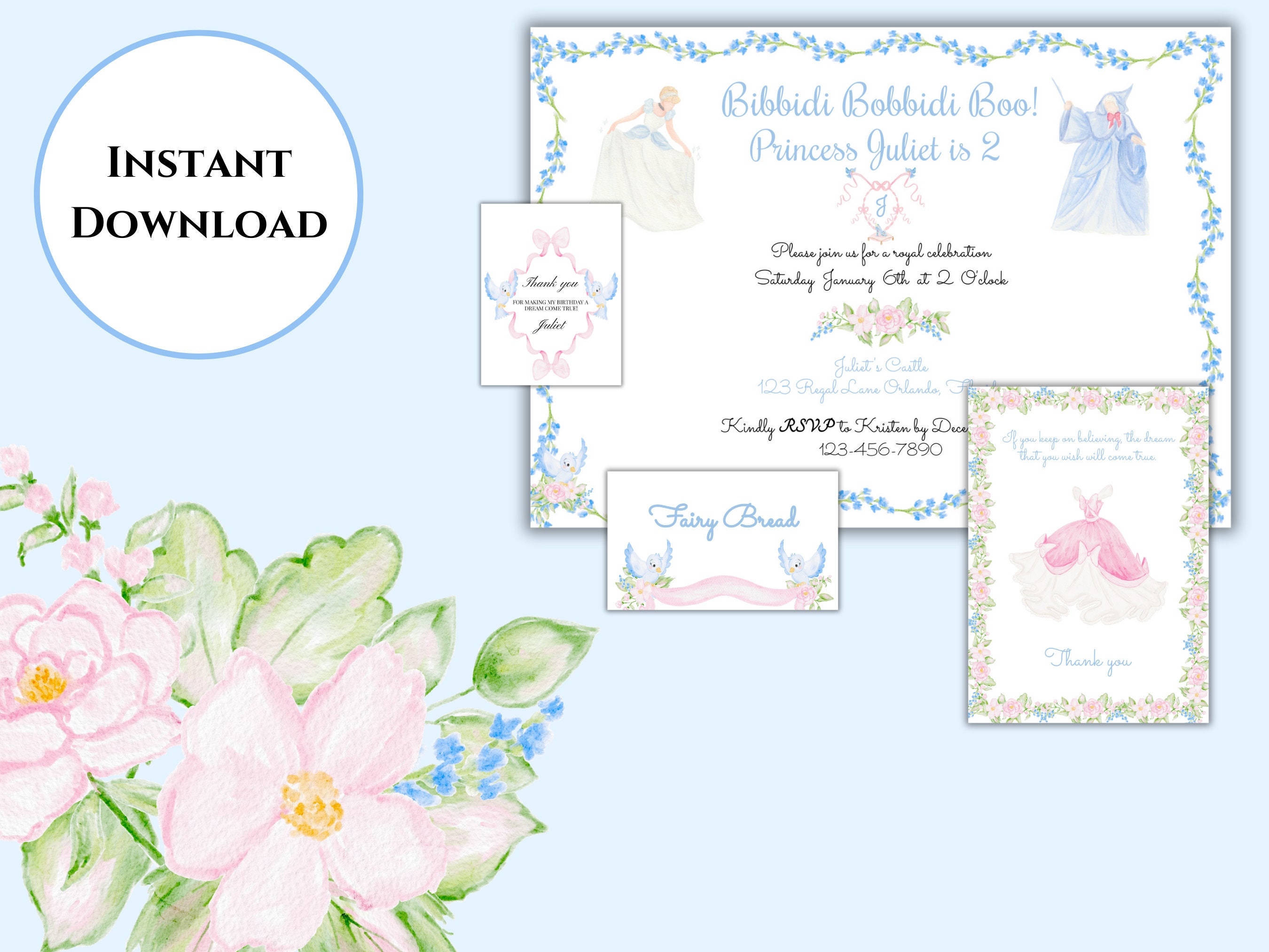 Cinderella Bibbidi Bobbidi Boo Birthday Invitation Set - Digital ...