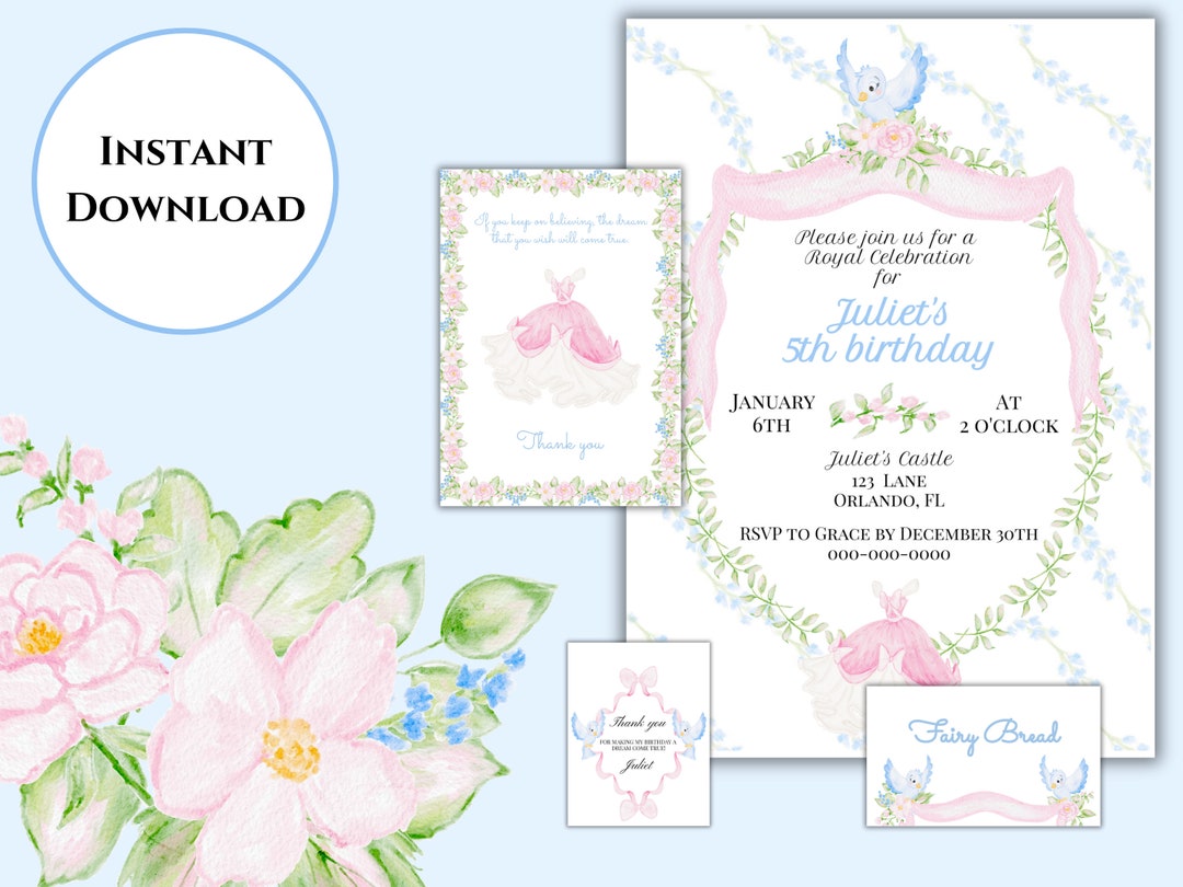 Cinderella Bibbidi Bobbidi Boo Birthday Invitation Set - Digital ...
