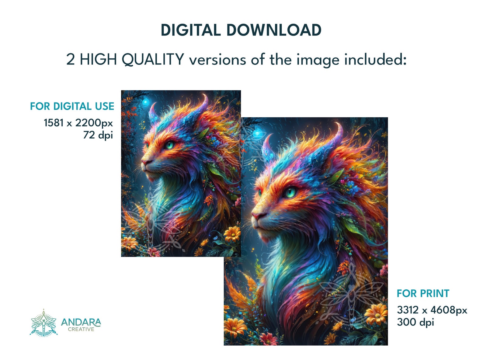 MYSTICAL CAT Digital Artwork, High Resolution Magical Kitty Printable ...