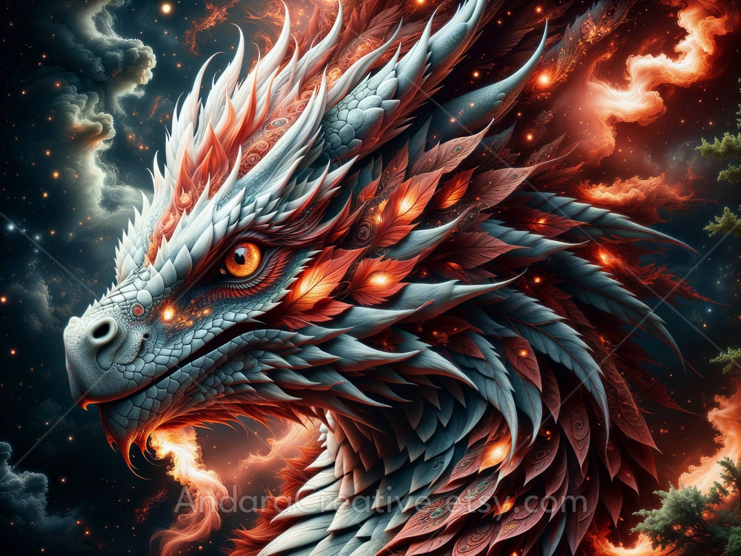 Cosmic Fire Dragon Digital Artwork, High Resolution Printable Fantasy ...