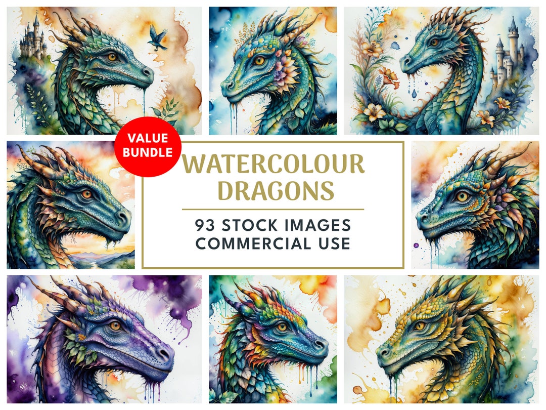 Watercolour Dragons Mega Image Collection, Artwork for Fantasy Lovers ...