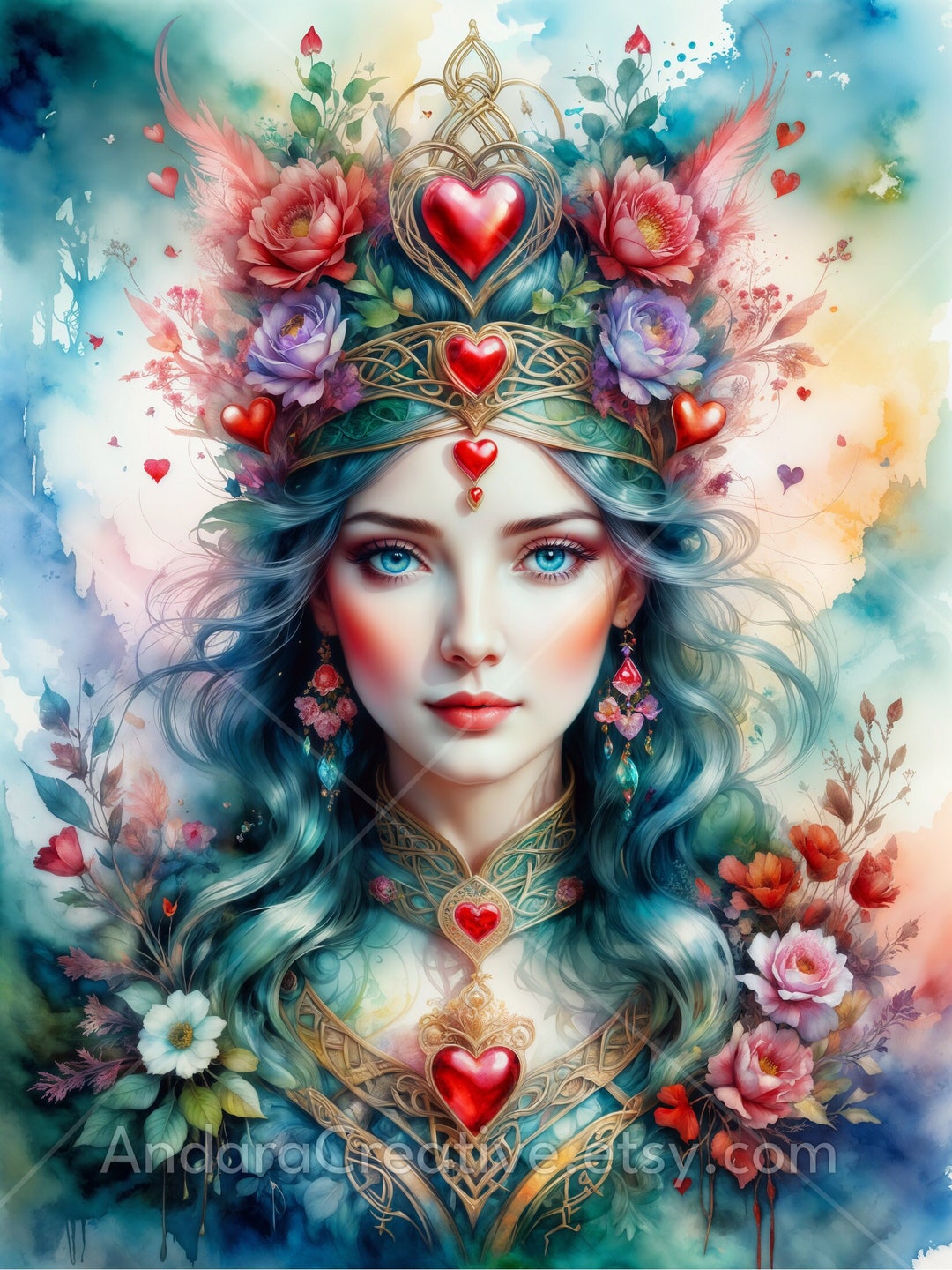Celtic Queen of Hearts Art, Irish Goddess of Love Stock Image, Eire ...