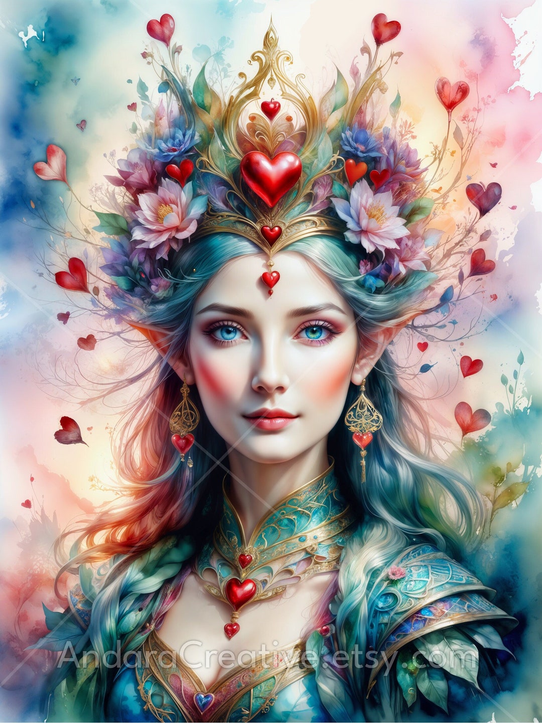 Elf Queen of Hearts Art, Elven Goddess of Love Stock Image, Romantic ...
