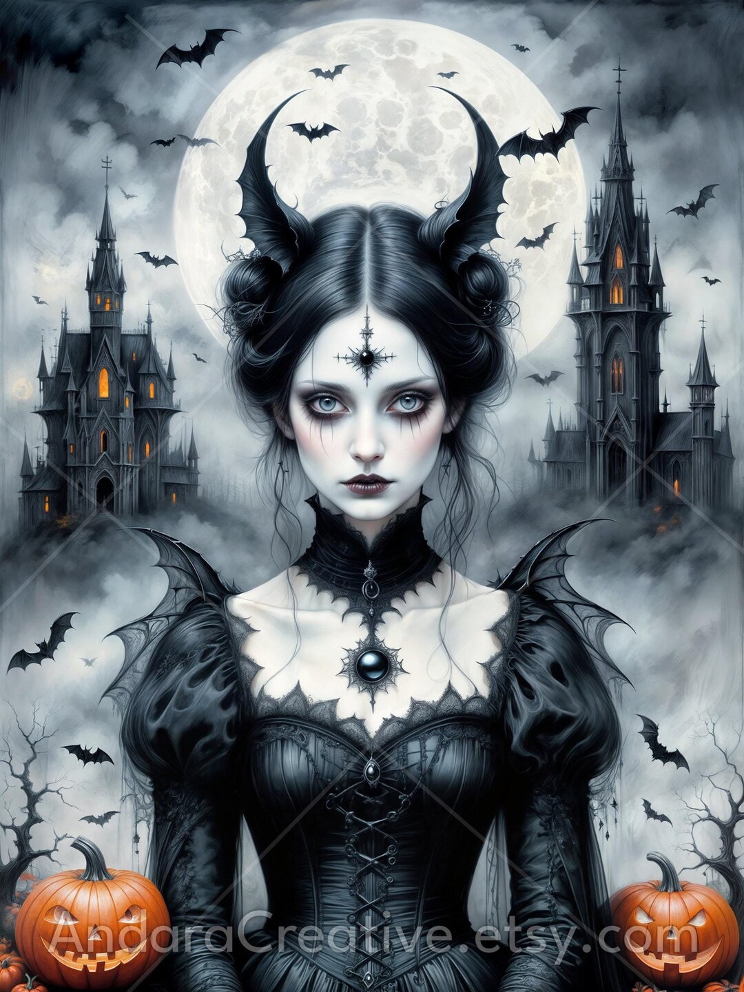 Dark Victorian Fantasy Woman Digital Paper, High Resolution Halloween ...
