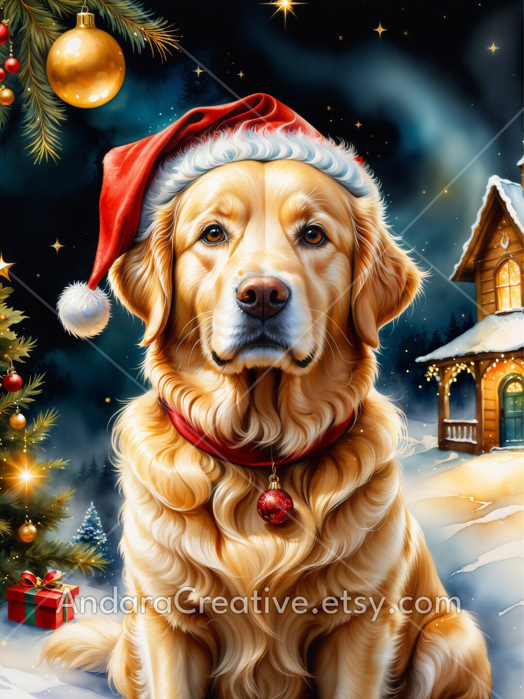 Golden Retriever Dog Christmas Card Design, Golden Retriever Image ...