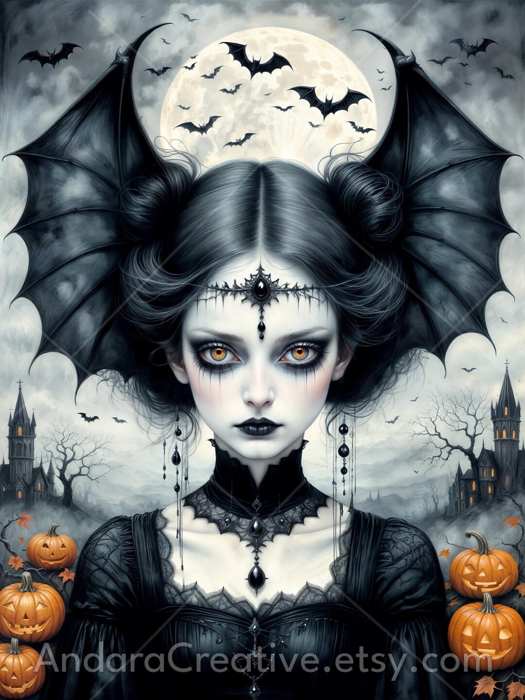 Victorian Demon Lady Halloween Illustration, Dark Fantasy Victorian ...