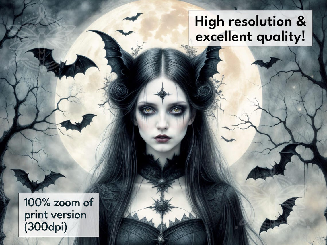 Halloween Victorian Gothic Witch PNG Graphic, Whimsical Goth Girl ...