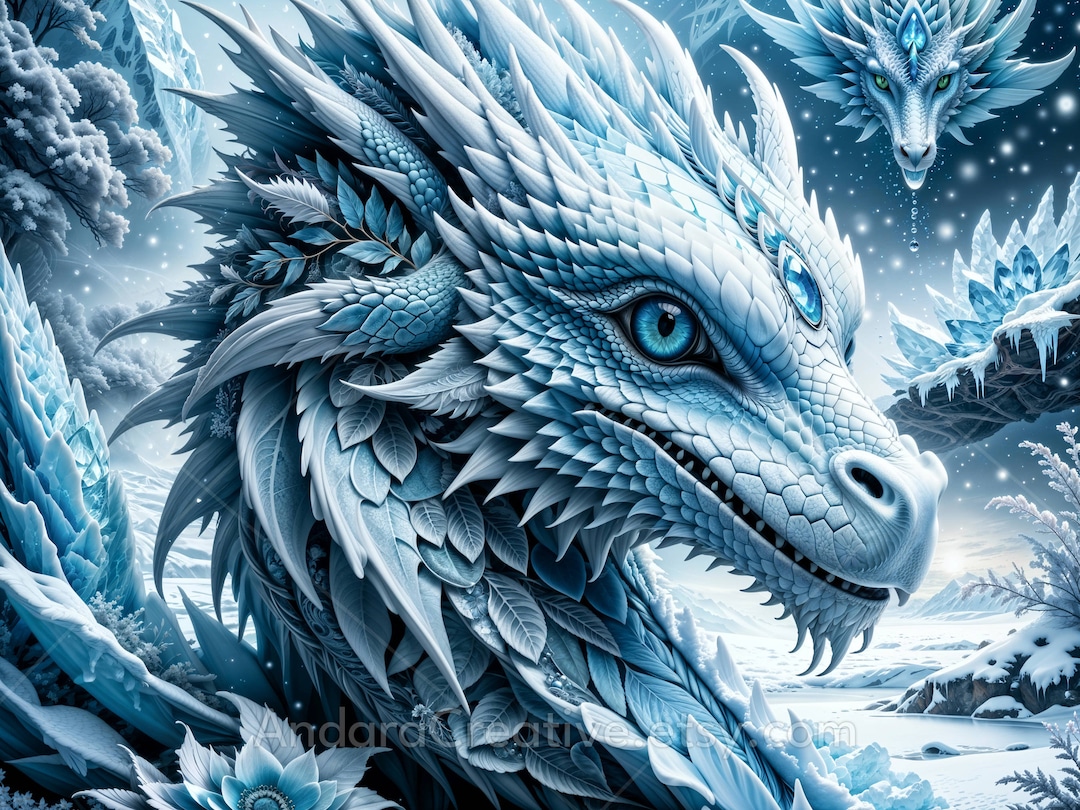 Ice Crystal Dragon Digital Art, High Resolution Printable Fantasy Art ...