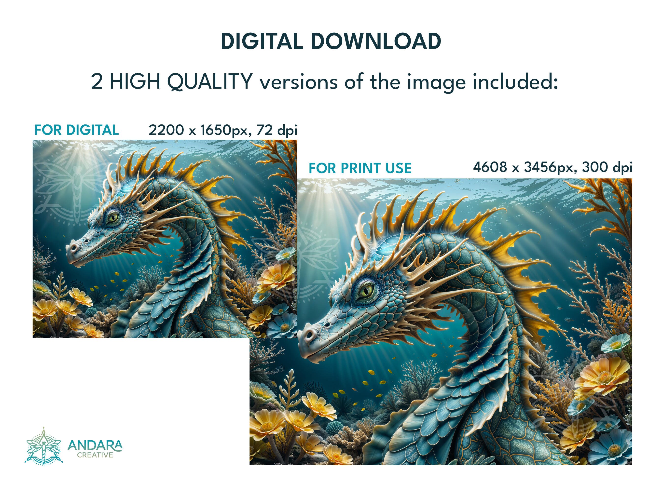 Ocean Bloom Dragon Digital Wallpaper, High Quality Magical Sea Serpent ...