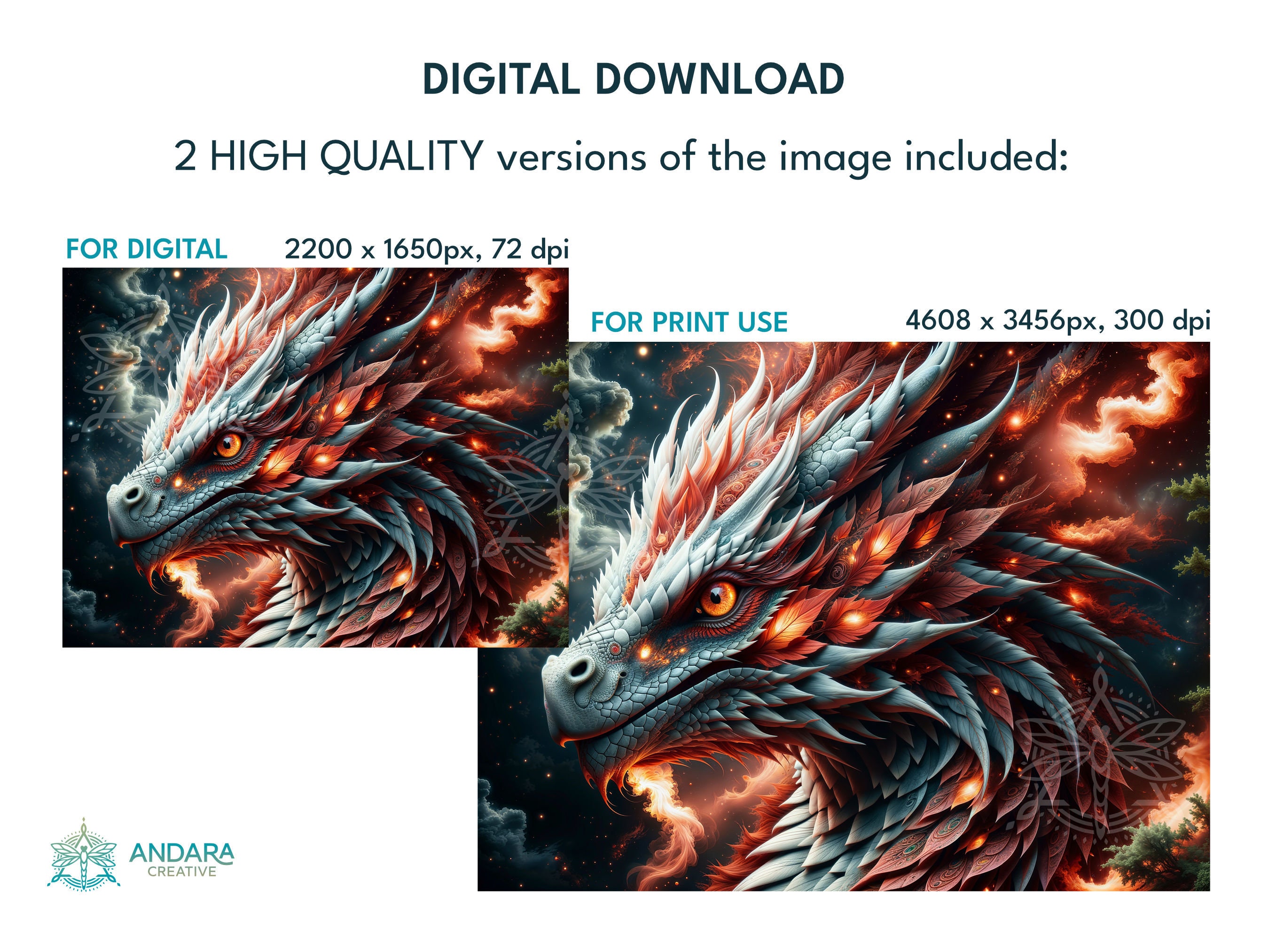 Cosmic Fire Dragon Digital Artwork, High Resolution Printable Fantasy ...