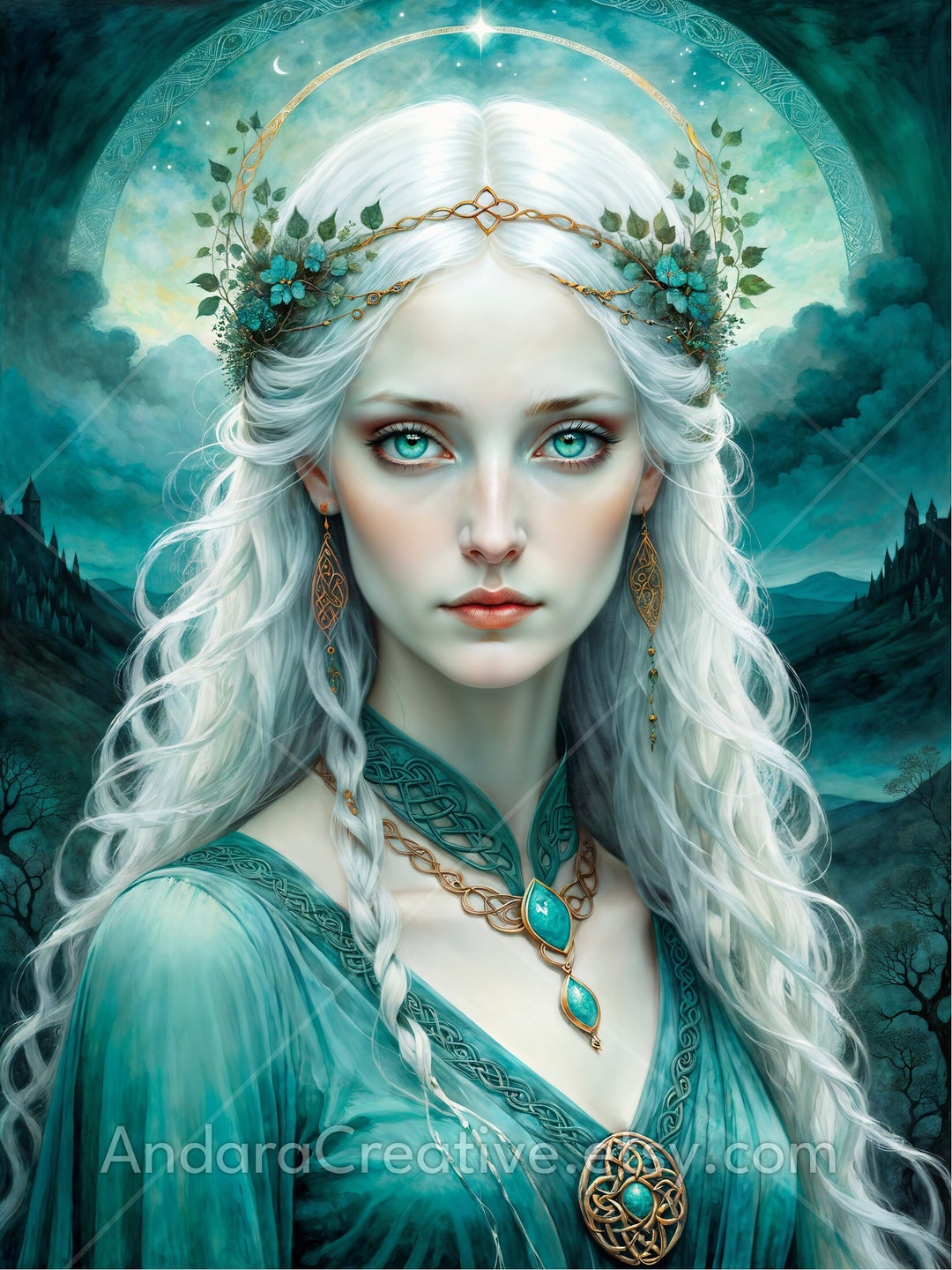 Celtic Fantasy Queen Printable Wall Art, High Resolution Fae Woman ...