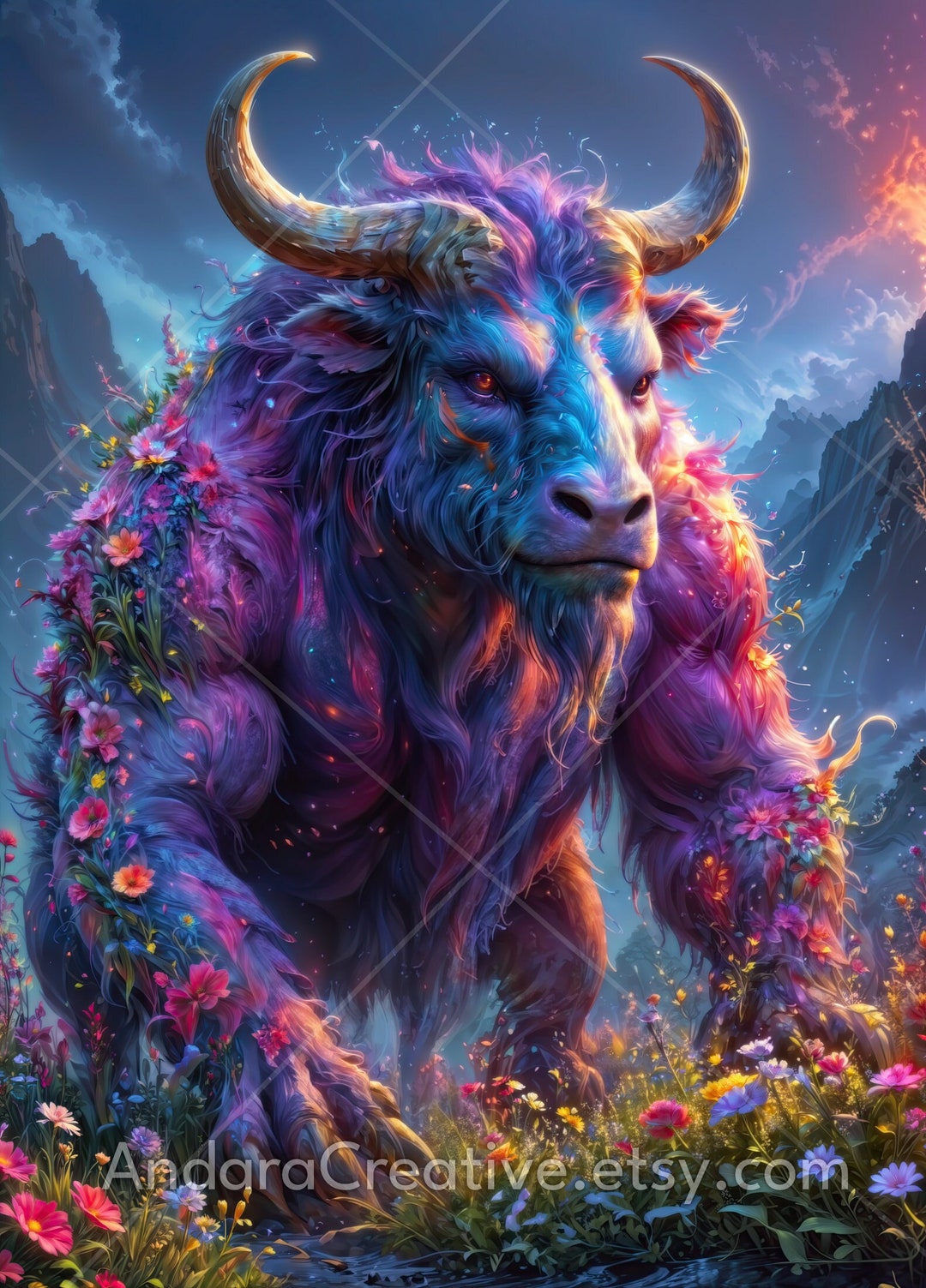 MAGICAL MINOTAUR Digital Artwork, Fairytale Beast Printable Wall Art ...