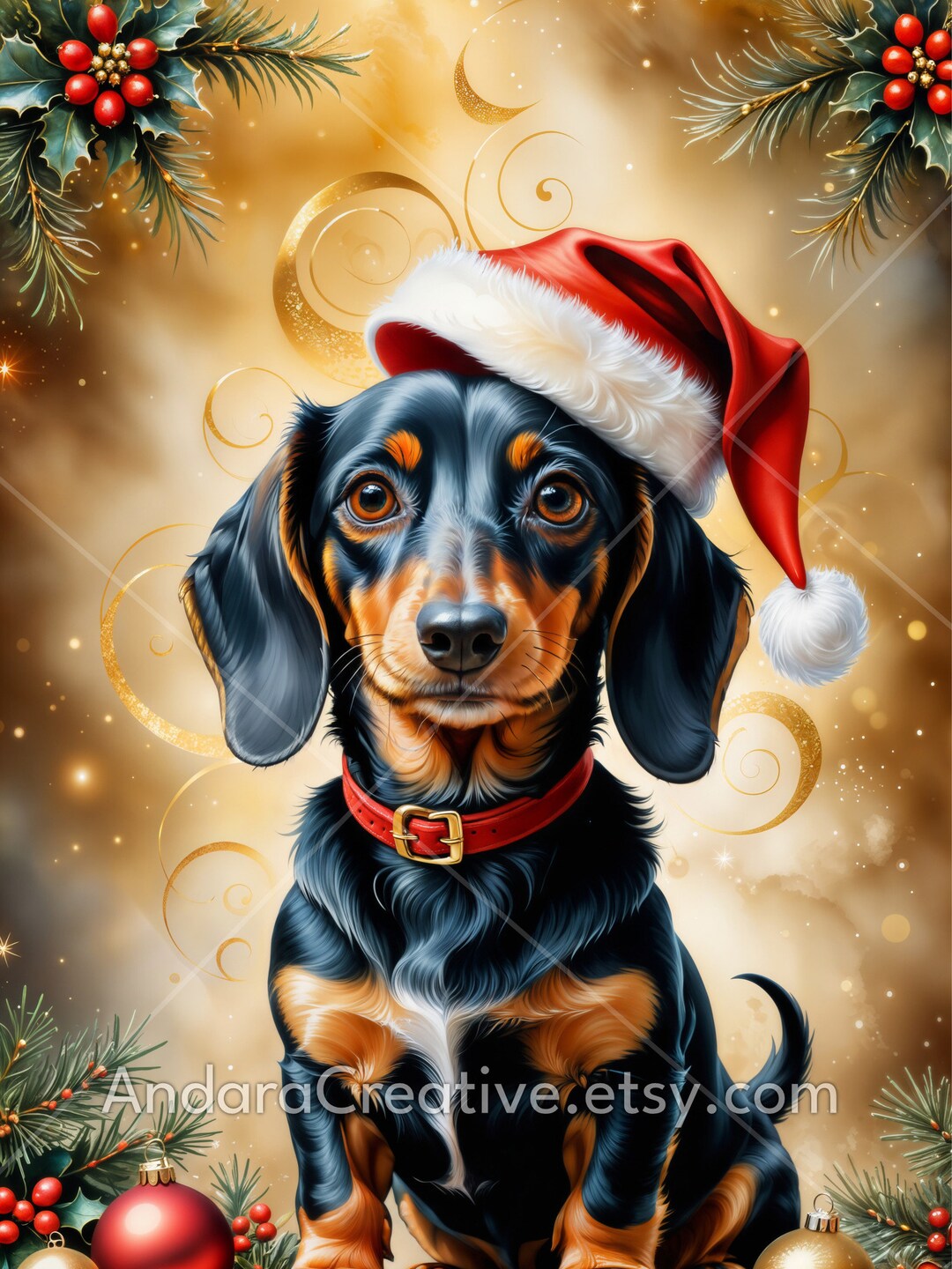 Cute Dachshund Dog Christmas Card Design, Sausage Dog Image, Dachshund ...