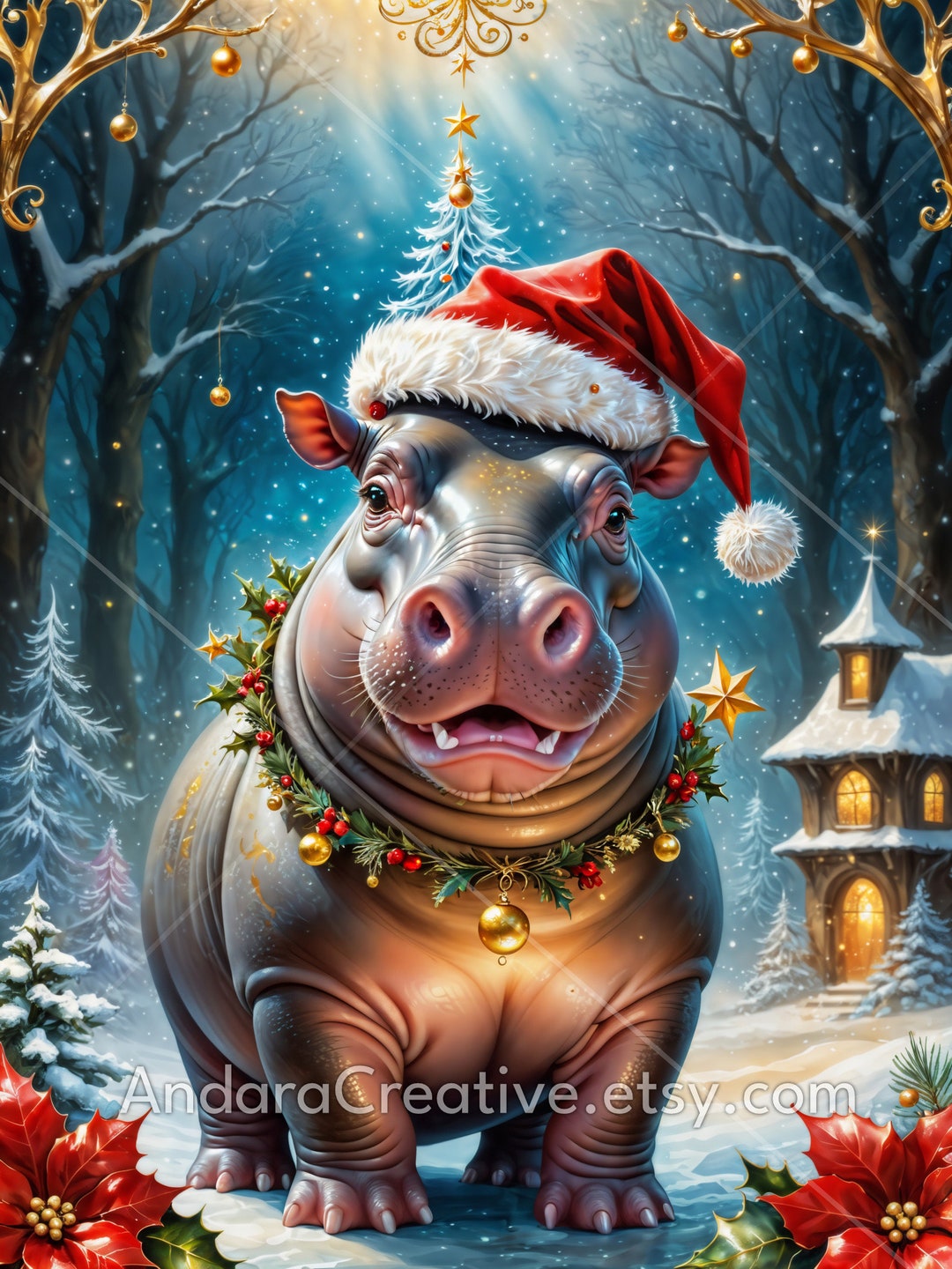 Christmas Hippo Christmas Card Design High Resolution Xmas - Etsy