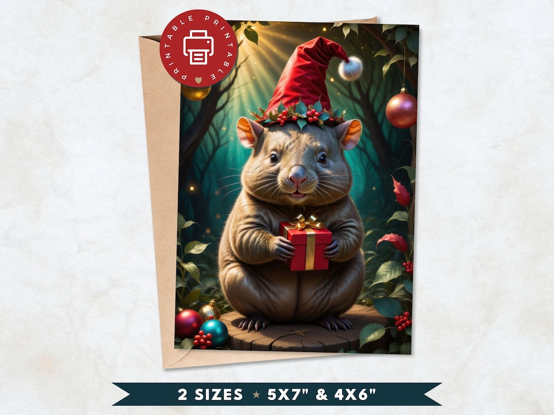 Cute Wombat PRINTABLE Christmas Cards, Aussie Bush Xmas Design for ...