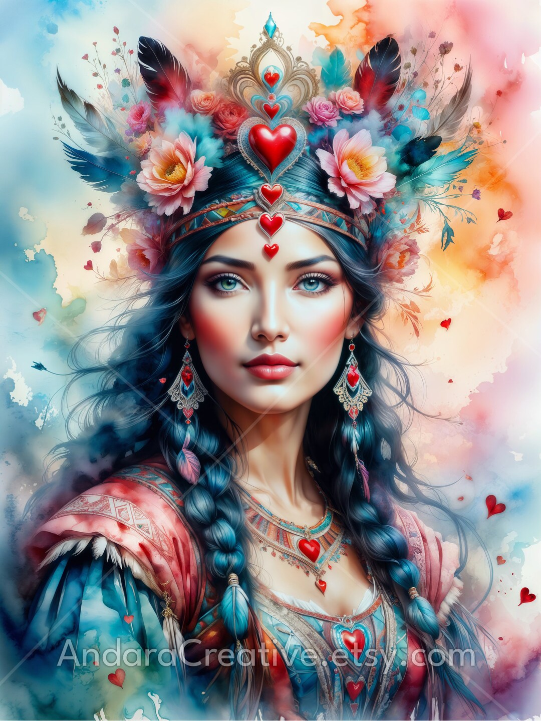 American Indian Queen of Hearts Artwork, Native Fairytale Princess ...