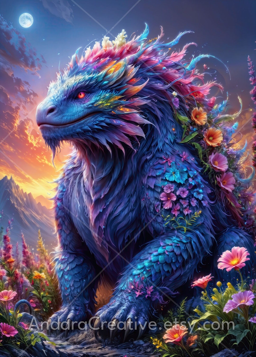 MAGICAL DINOSAUR Digital Artwork, Friendly Fantasy Beast Printable Wall ...