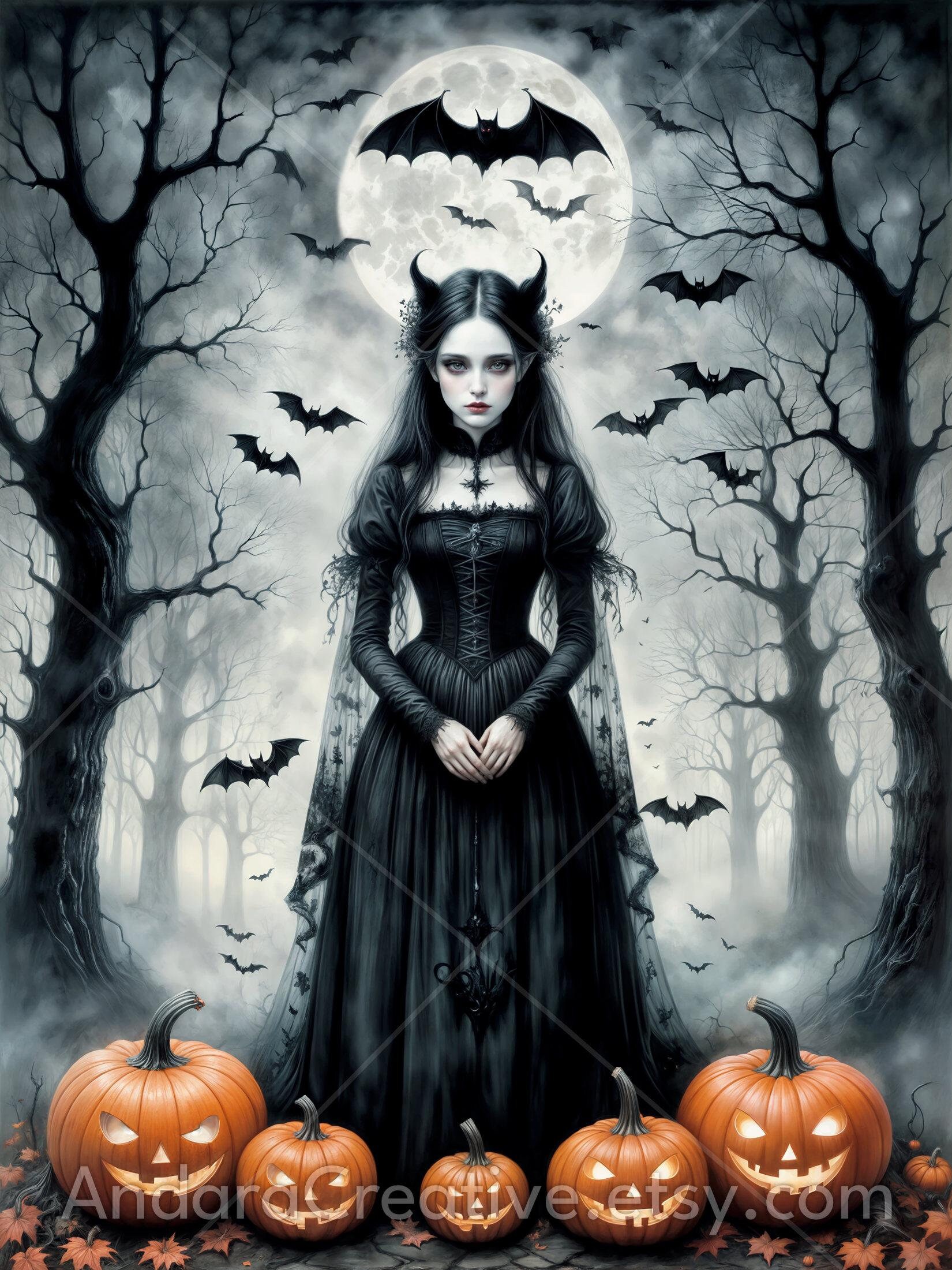 Haunting Goth Girl Halloween Printable, Dark Victorian Fantasy Woman ...