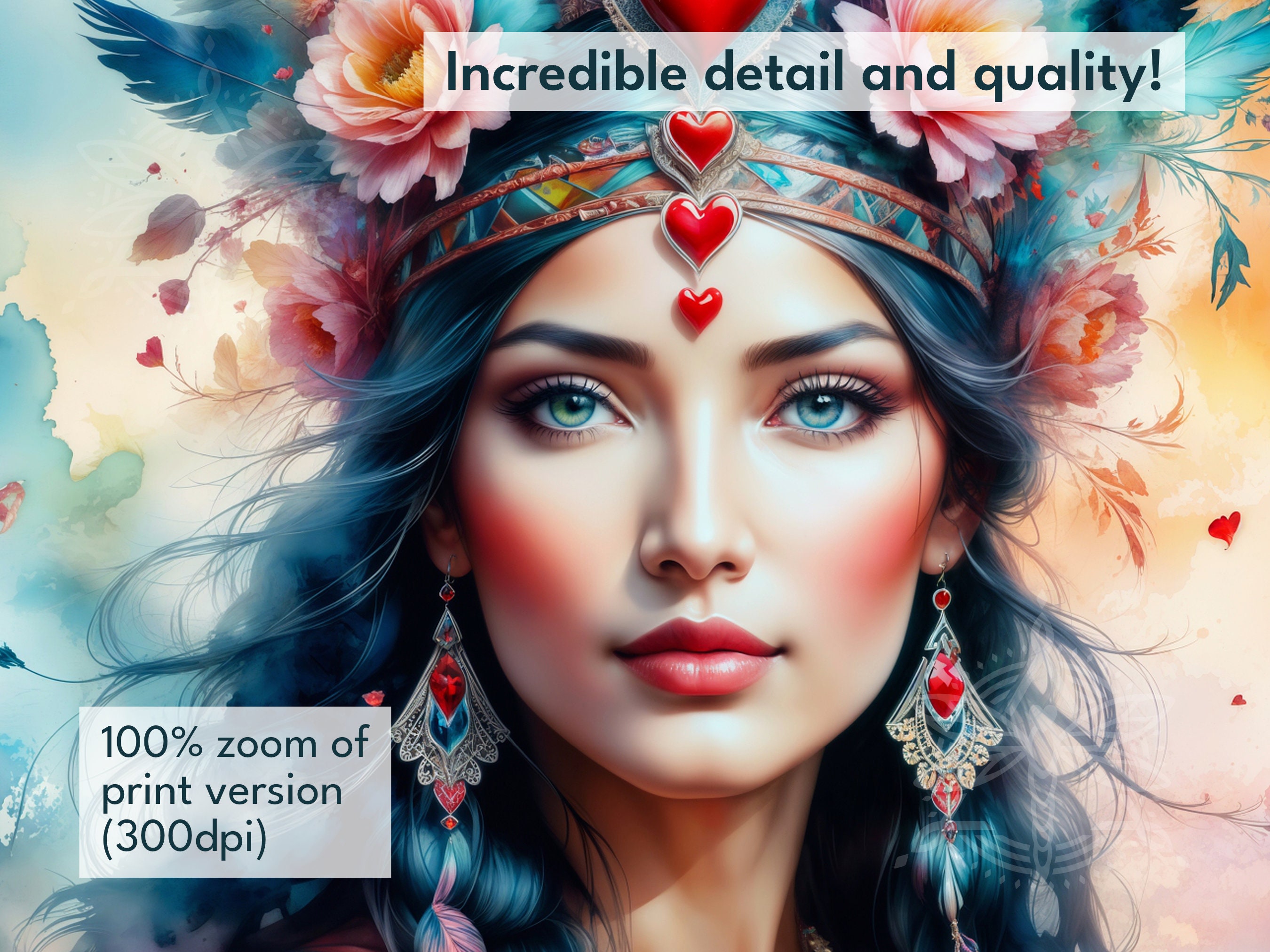 American Indian Queen of Hearts Artwork, Native Fairytale Princess ...